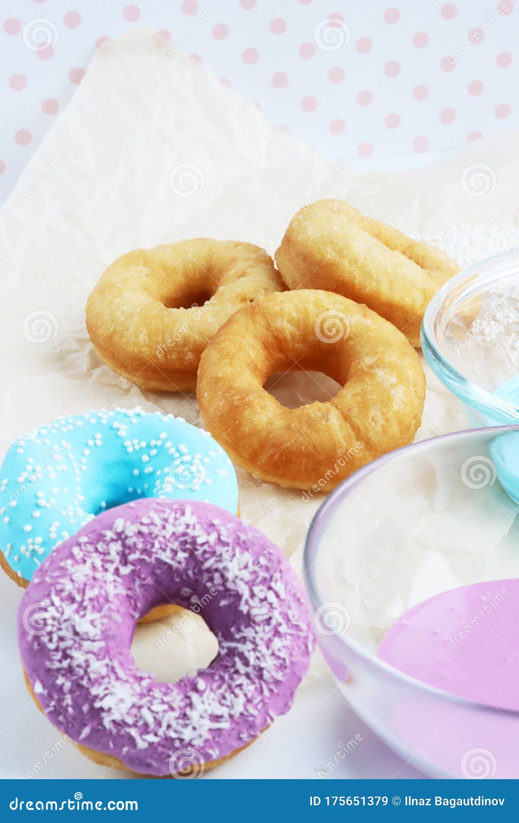 Colorful Round Donuts on the Table Stock Image - Image of blue ...