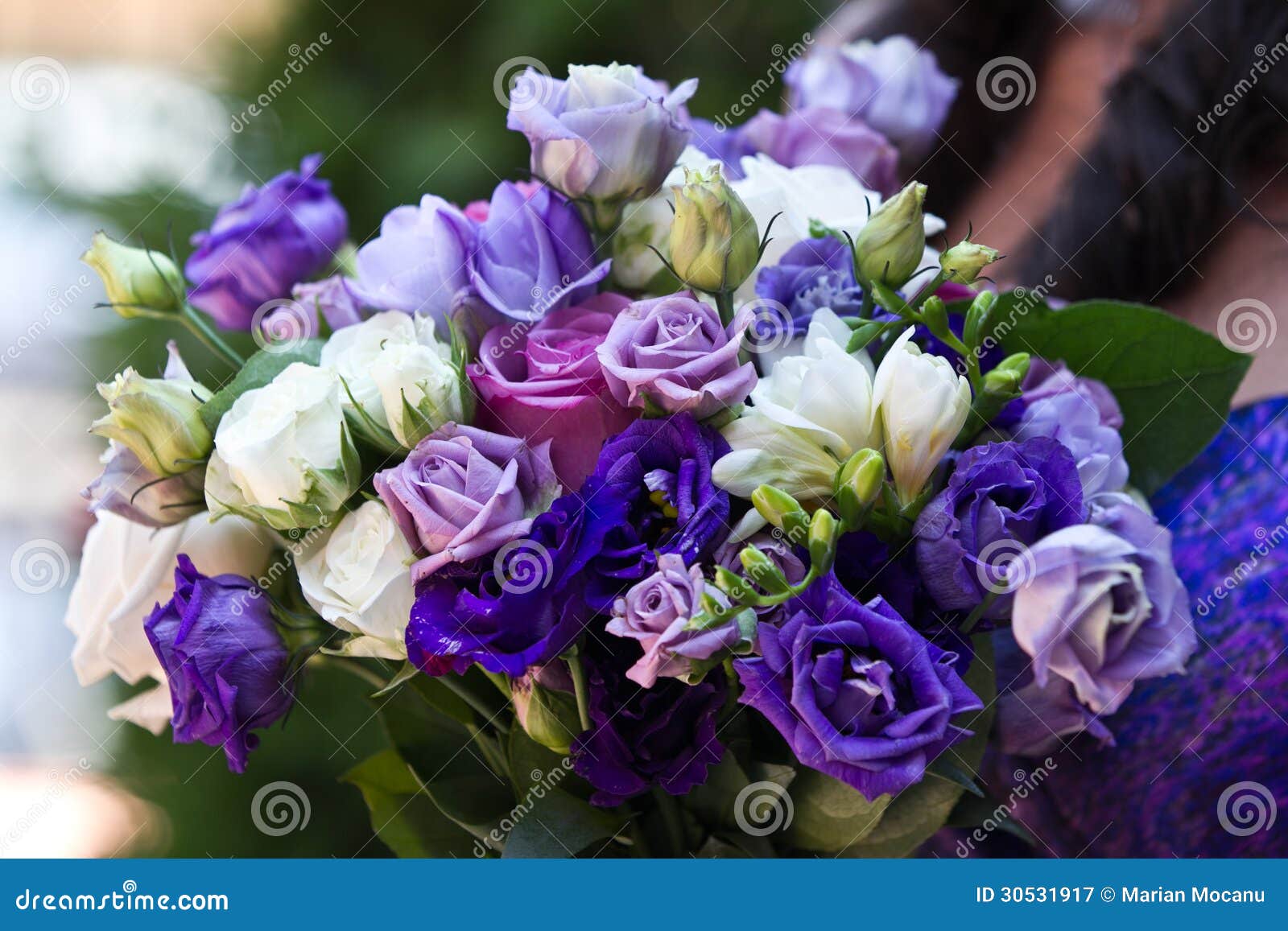 Blue, Purple and White Wedding Bouqet Stock Image - Image of white ...