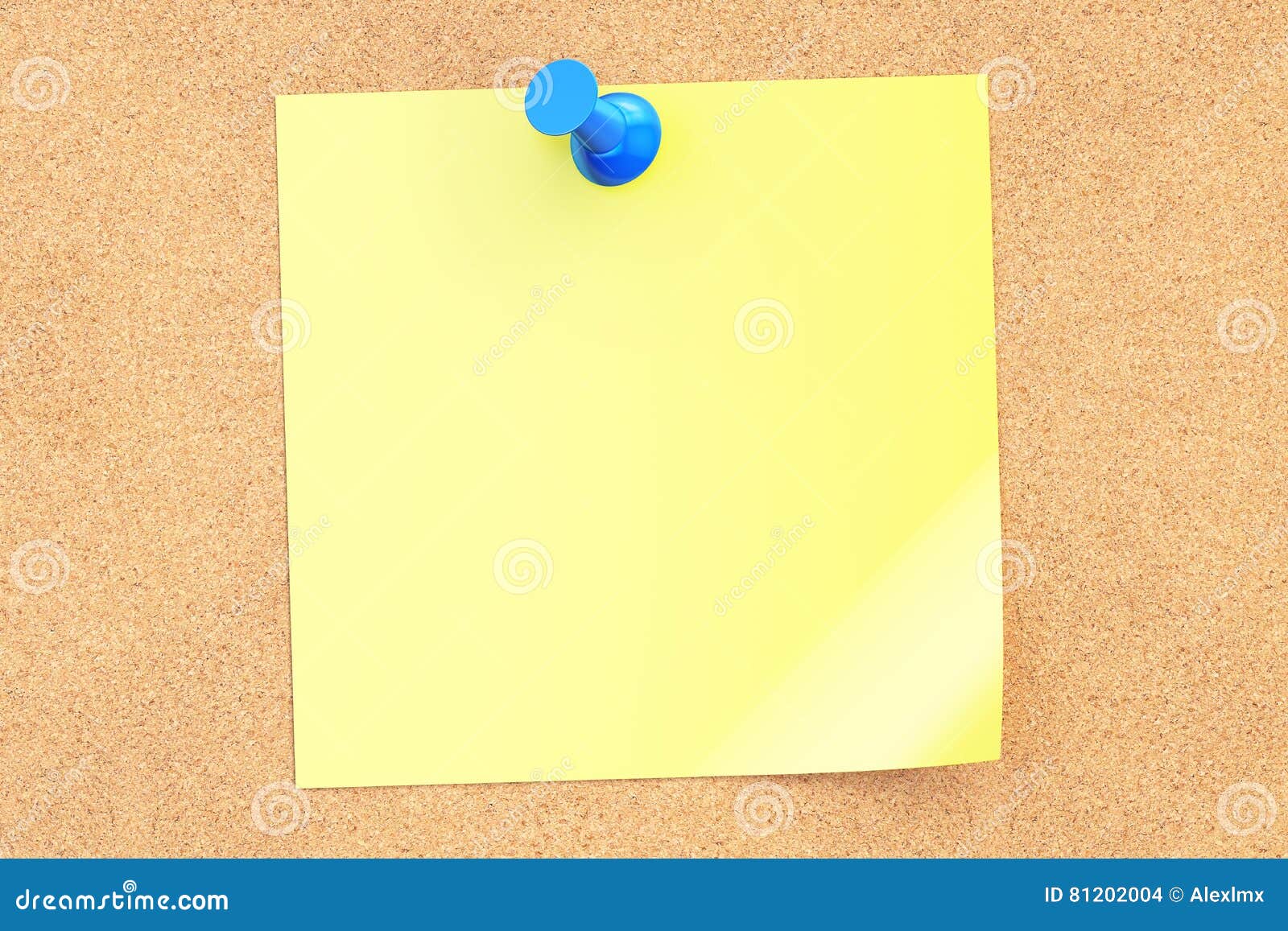 Blue Push Pin with Blank Yellow Sticky Note, 3D Rendering Stock ...