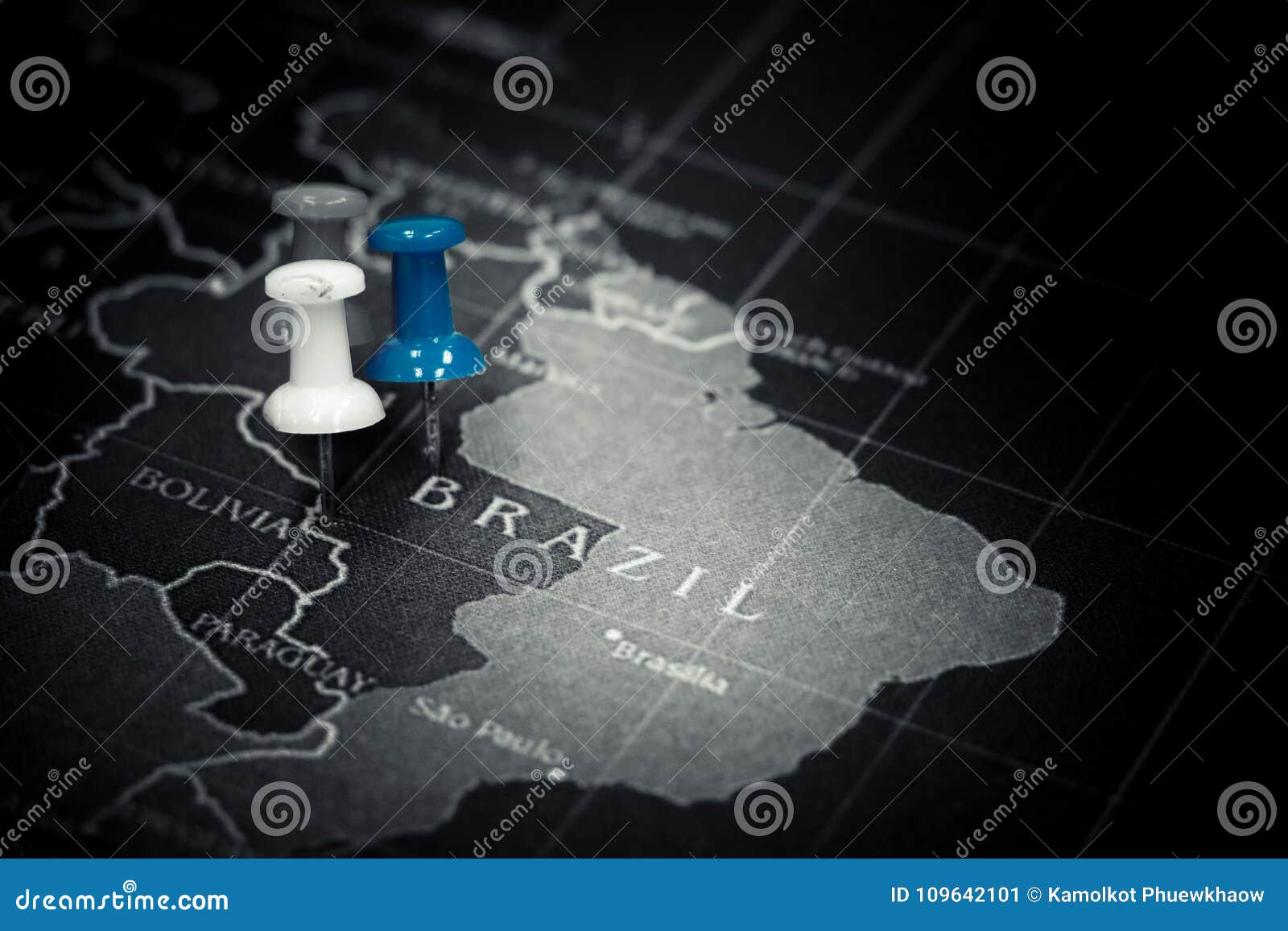Blue Push Pin on Brazil Map Stock Image - Image of closeup, graphic ...
