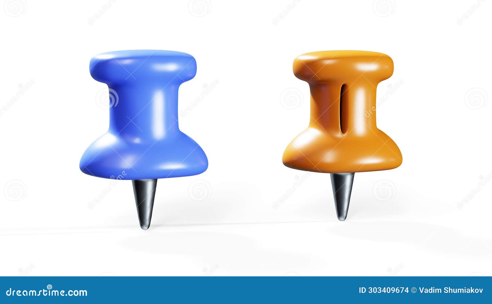 Blue Push Pin Rendered on White 3d Render Stock Illustration ...