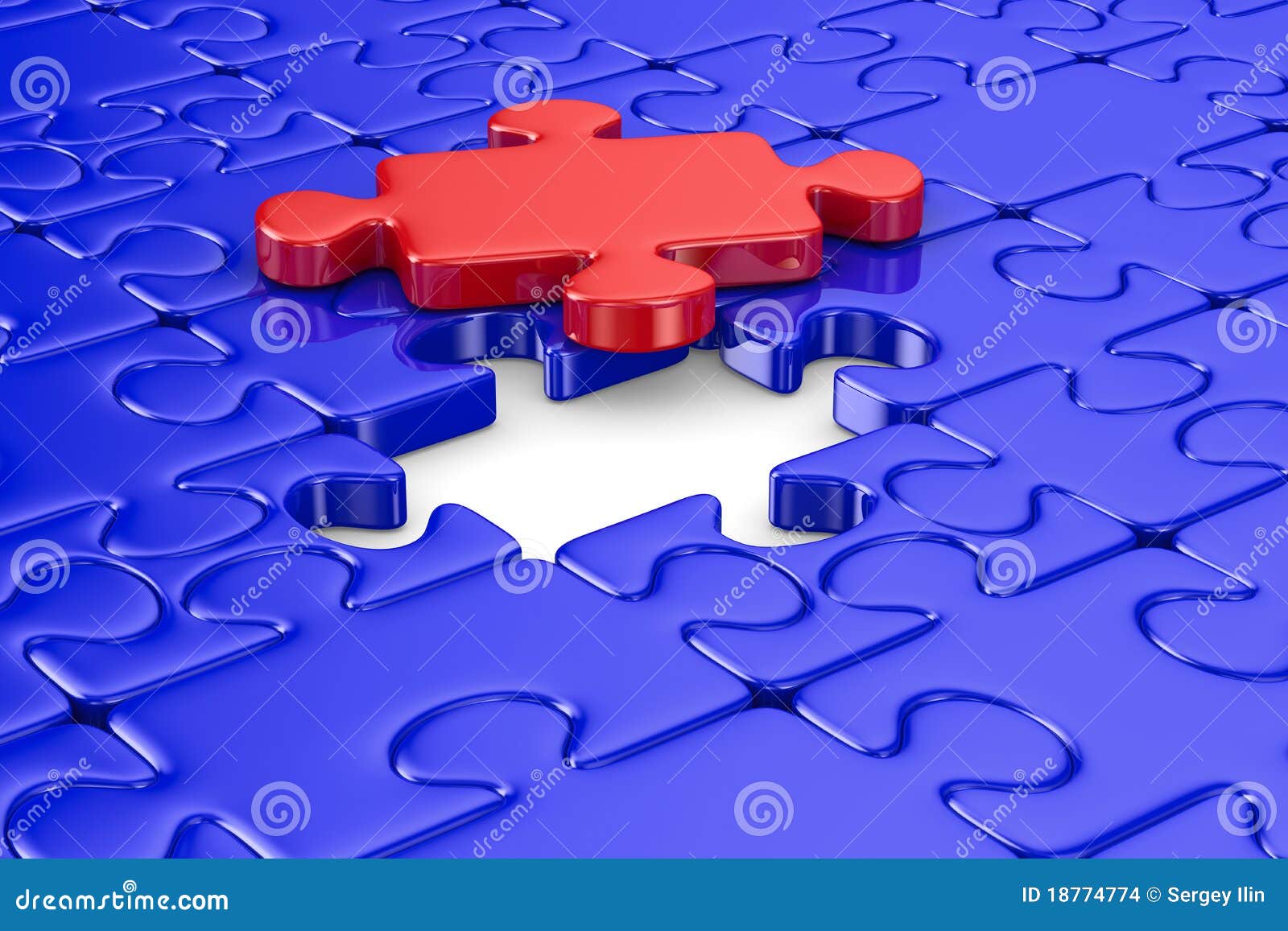 Blue Puzzle and One Red. Isolated 3D Stock Illustration - Illustration ...