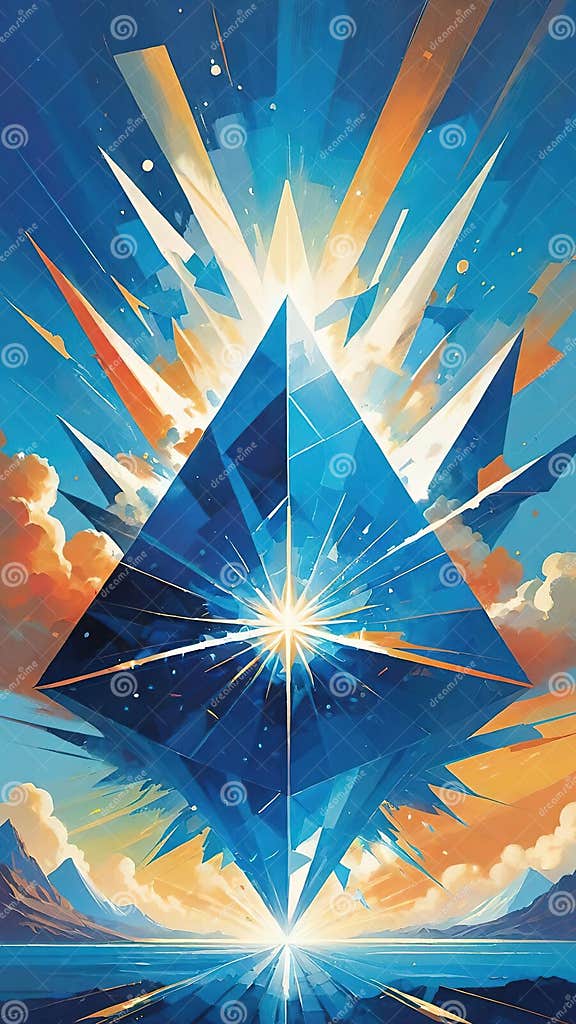 Blue Pyramid Light.the Digital Art.a Glowing Blue Pyramid in the Center ...