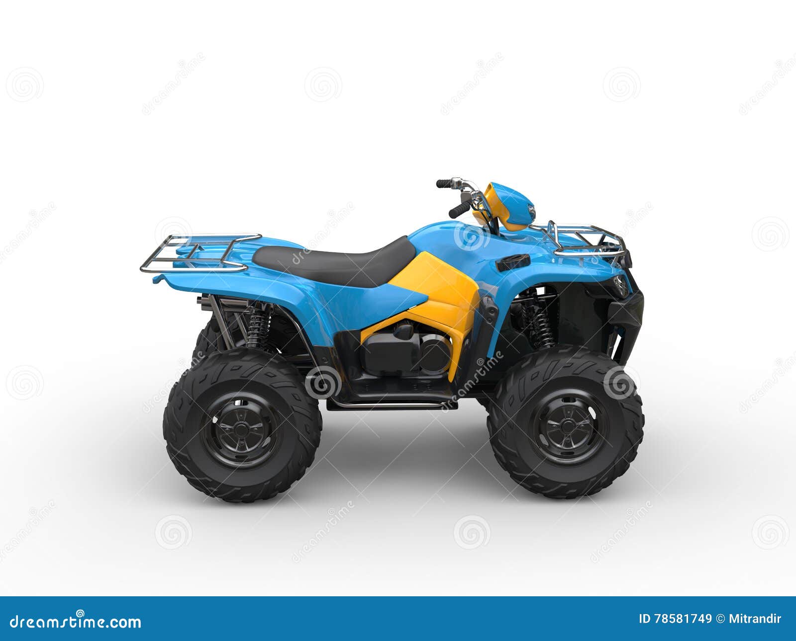 Blue quad bike - side view stock illustration. Illustration of quad ...