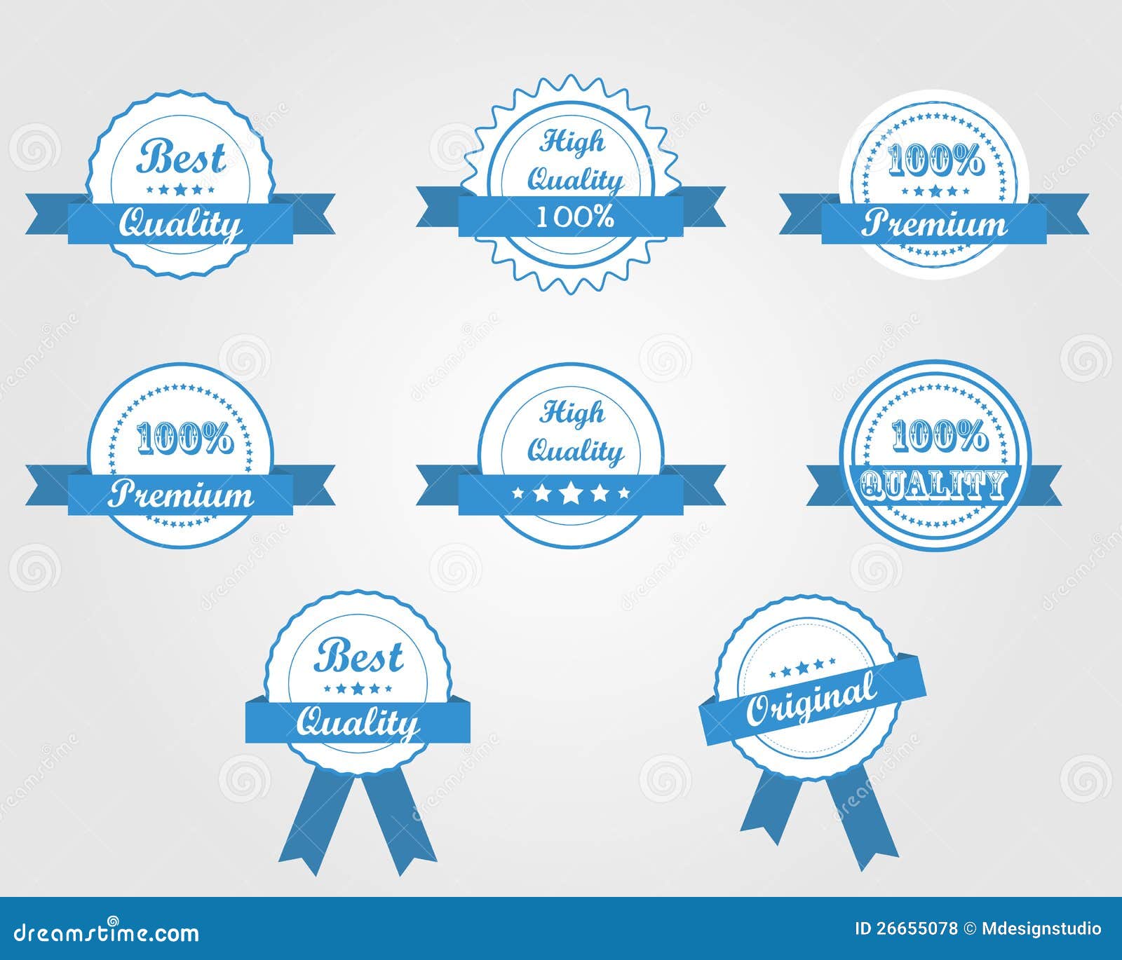 Blue quality ribbons stock illustration. Illustration of quality - 26655078