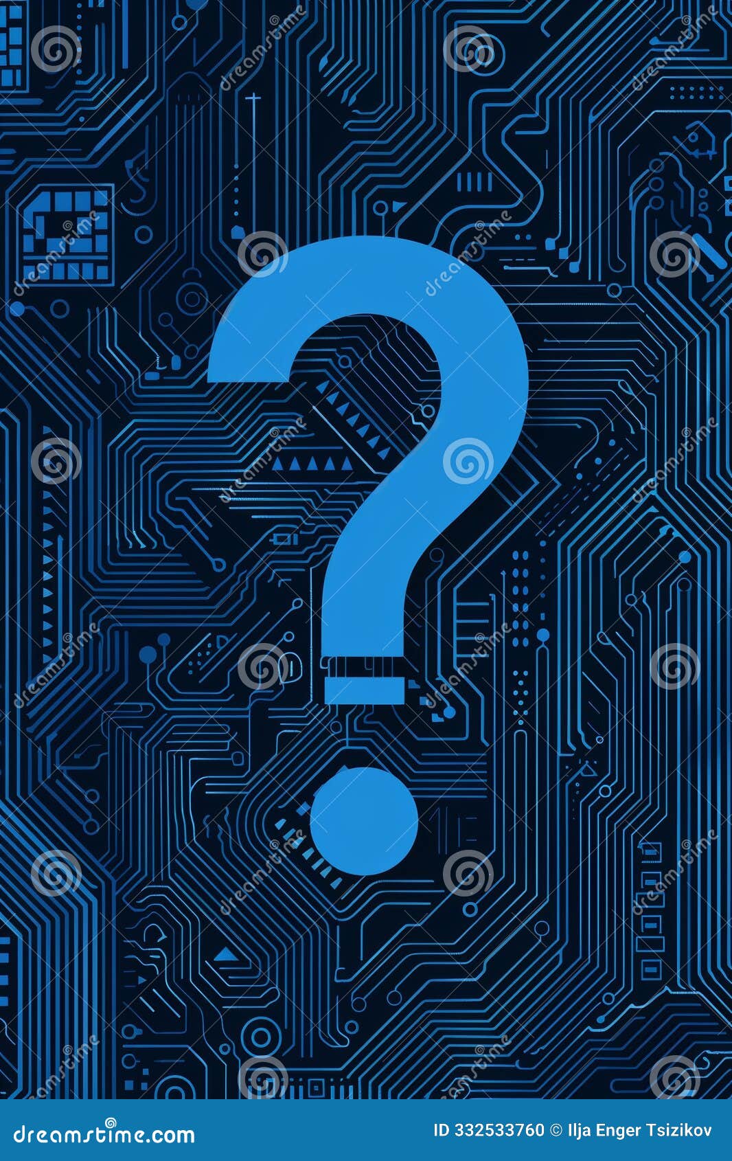 Blue Question Mark on Circuit Board Background Technology, Problem ...