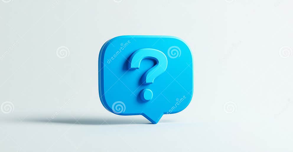 A Blue Question Mark Icon Showing a FAQ Answer on a White Background ...