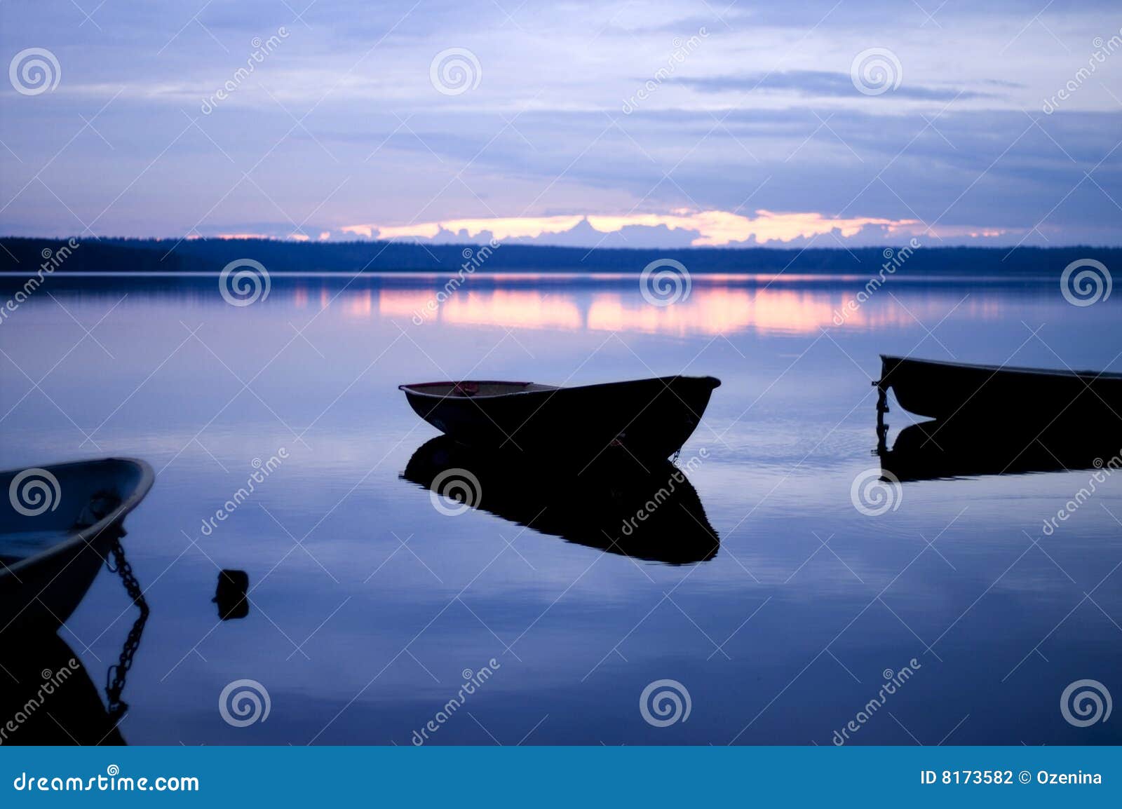 Blue Quiet. Boat with Reflection. Stock Photo - Image of blue, bark ...