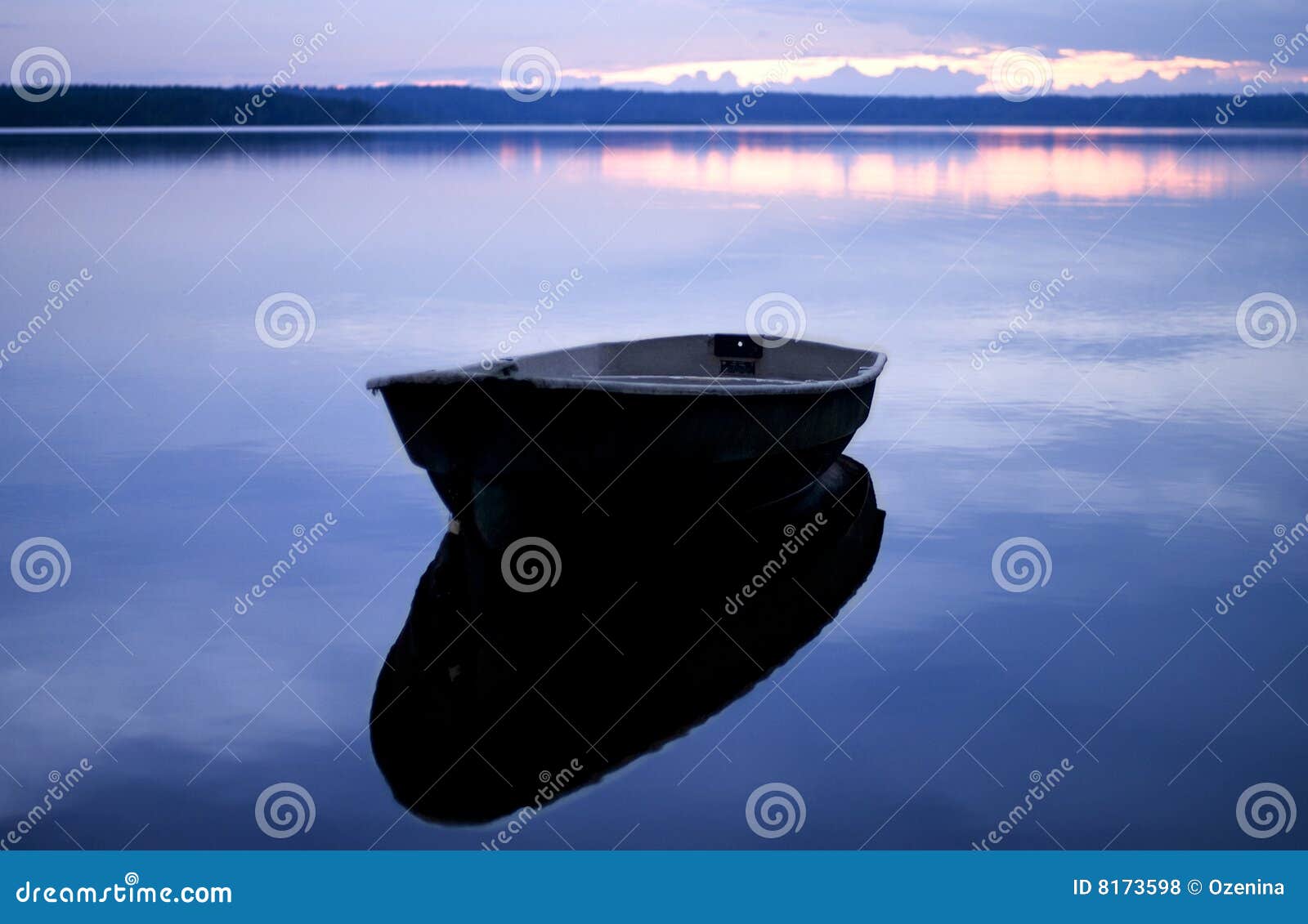 Blue Quiet. Boat with Reflection. Stock Photo - Image of fisher, silent ...