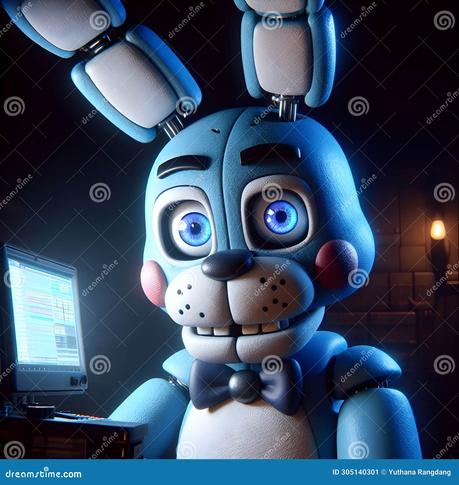 A Blue Rabbit Animatronic Looking at the Screen with Ipelrealistic Eyes ...