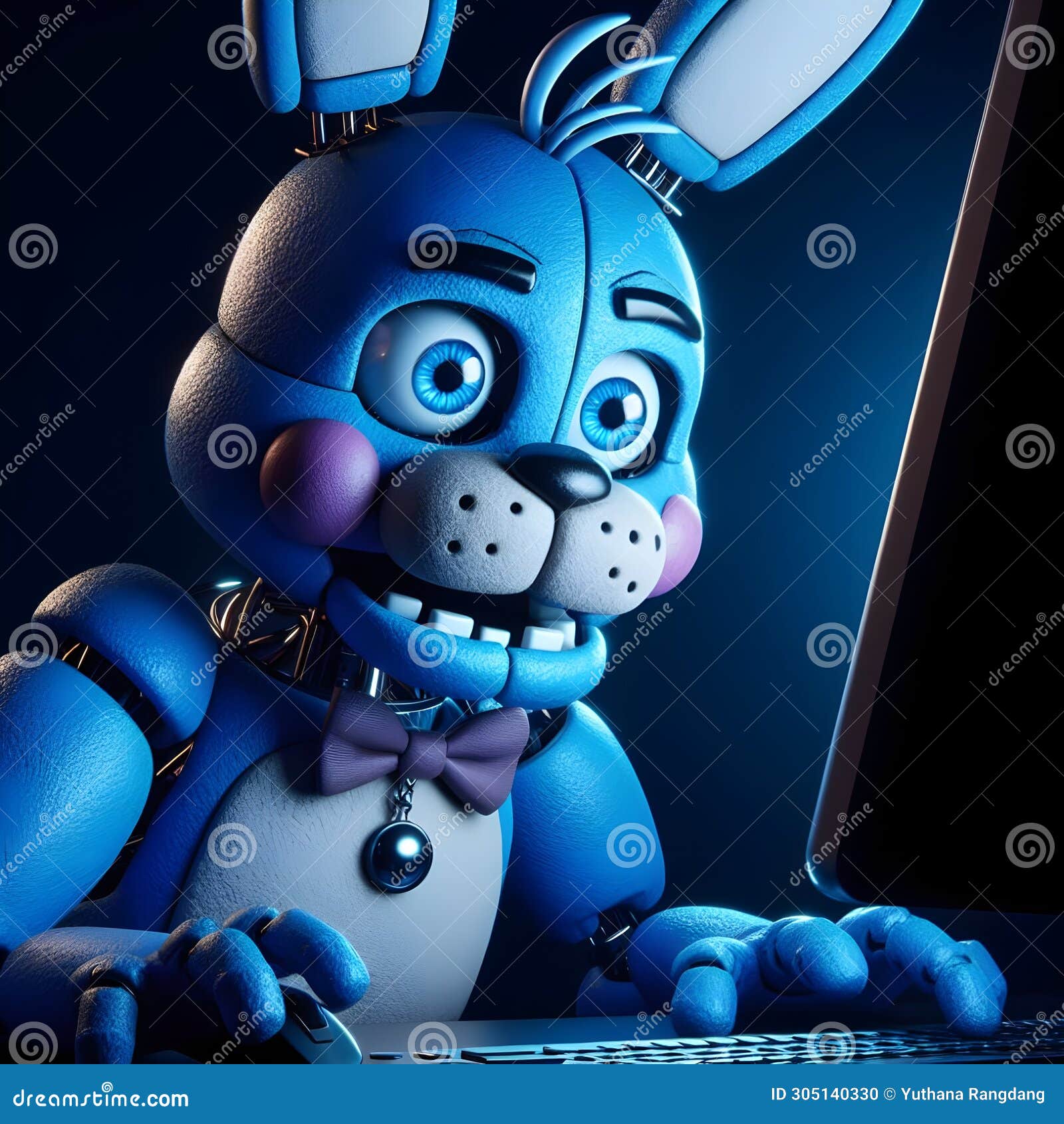 A Blue Rabbit Animatronic Looking at the Screen with Ipelrealistic Eyes ...