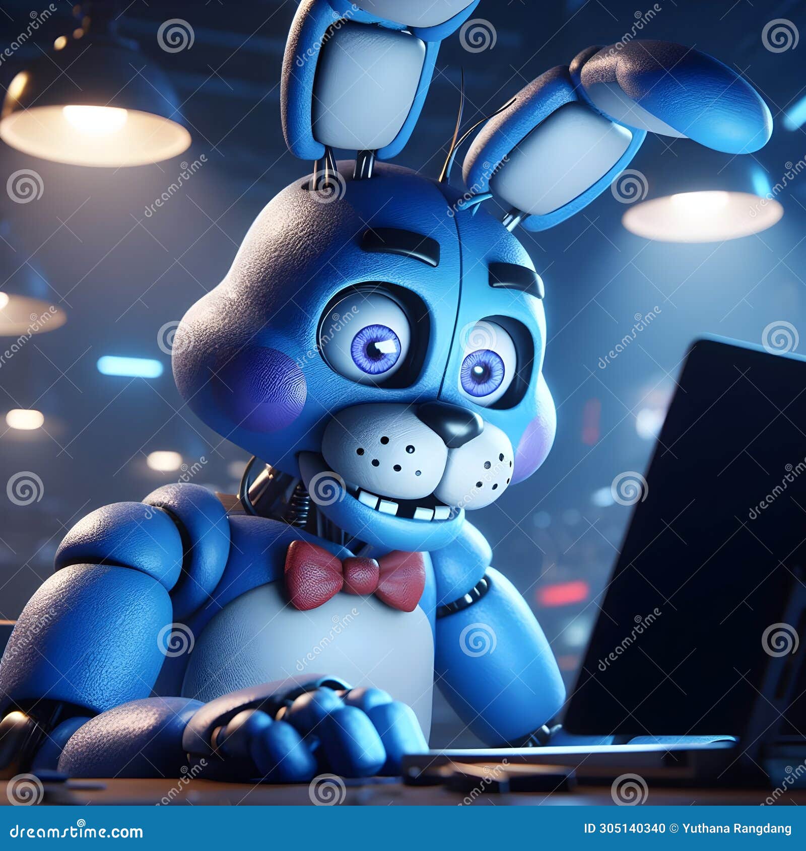 A Blue Rabbit Animatronic Looking at the Screen with Ipelrealistic Eyes ...