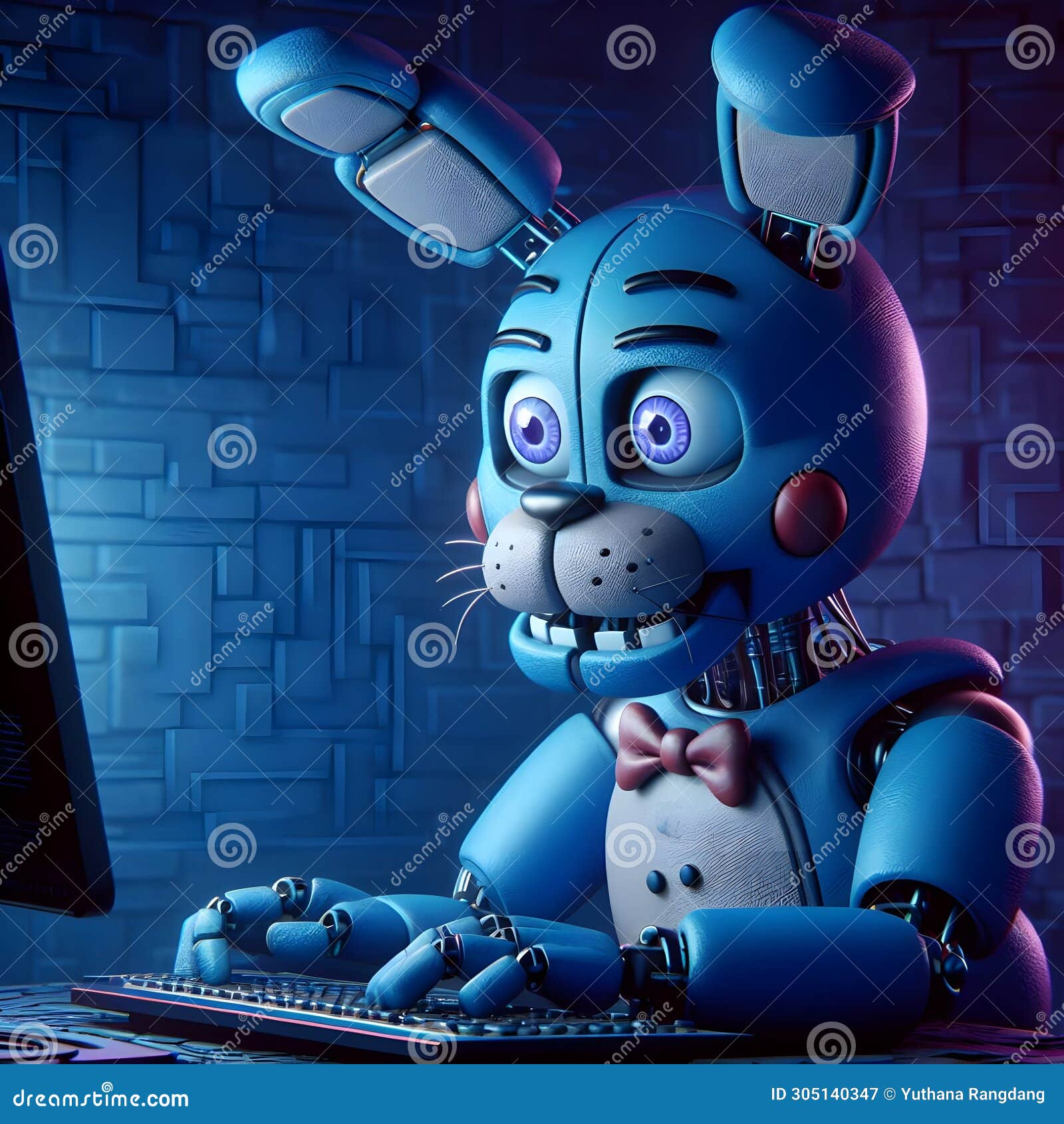 A Blue Rabbit Animatronic Looking at the Screen with Ipelrealistic Eyes ...