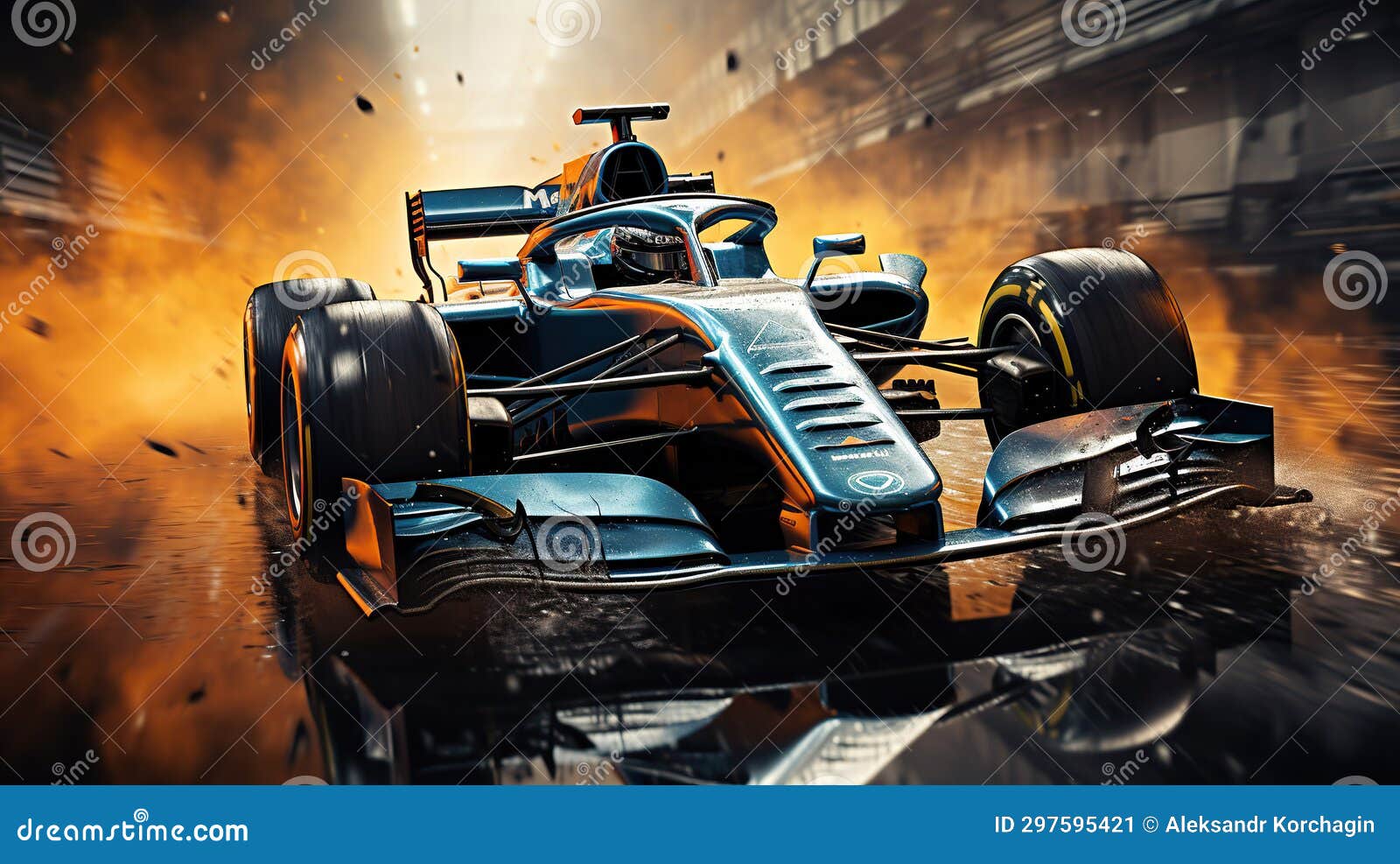 Blue Racing Car is Moving Fast on Formula One Track Stock Illustration ...