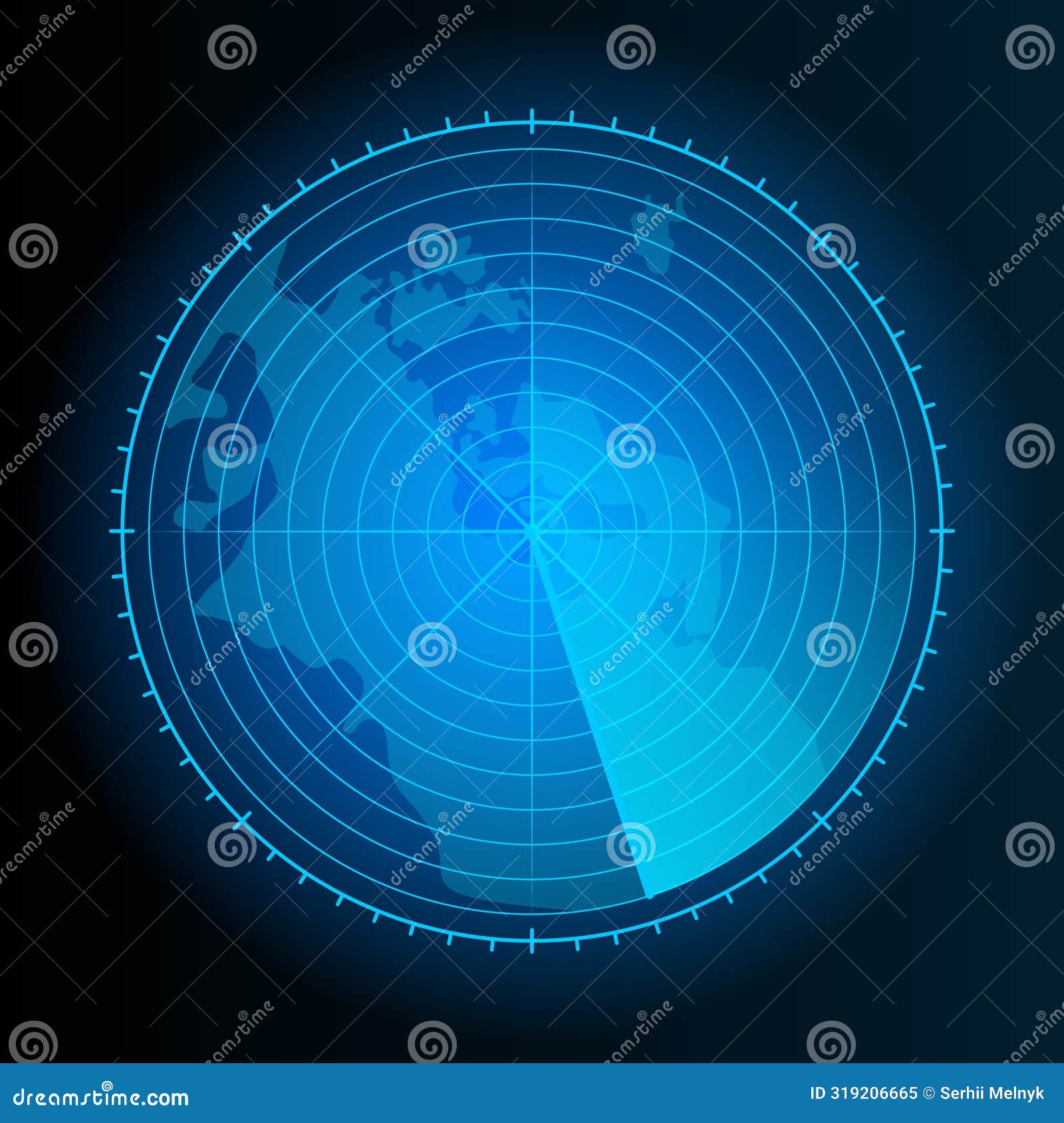 Blue radar screen stock vector. Illustration of vision - 319206665