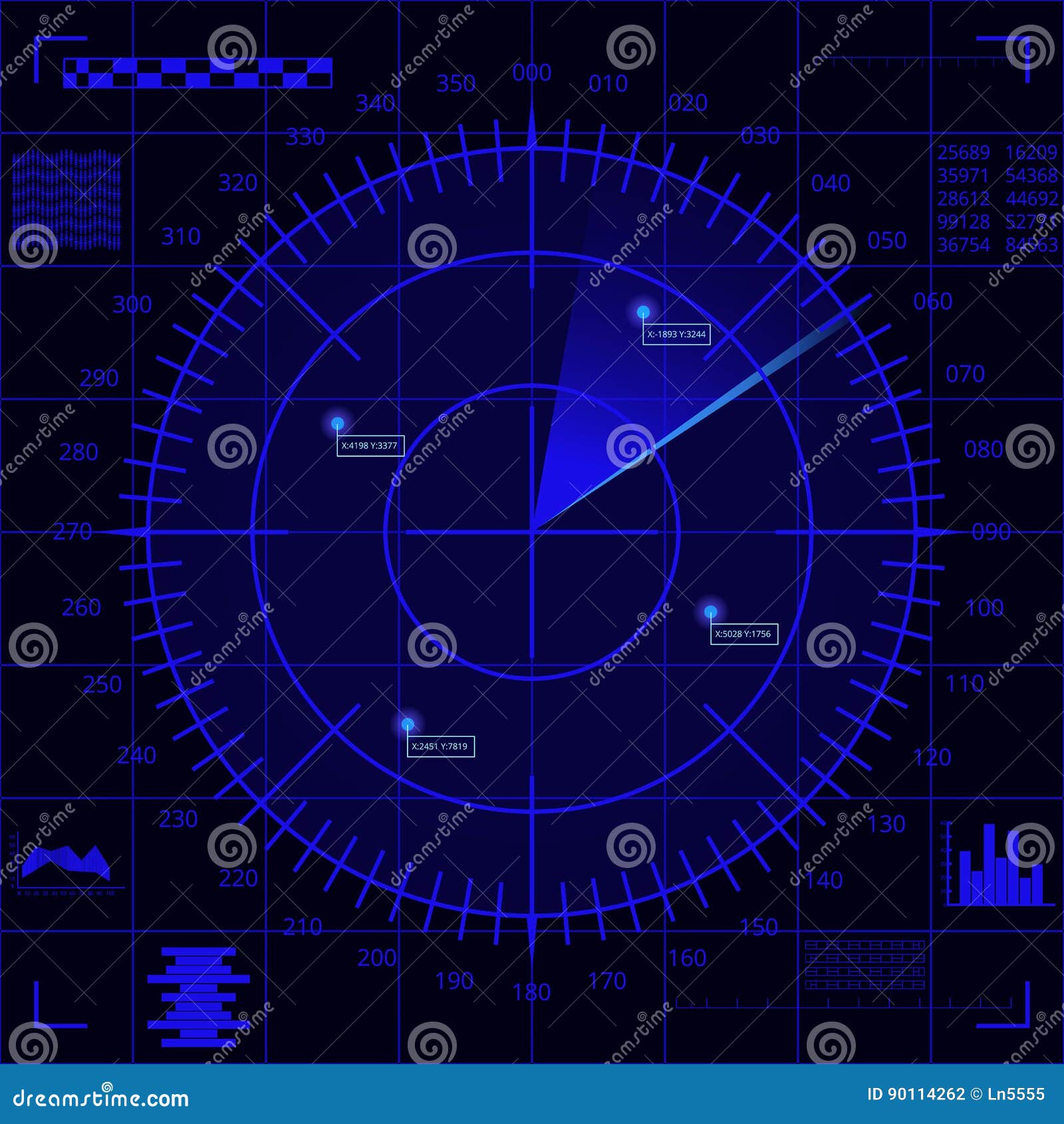 Blue radar screen stock vector. Illustration of equipment - 90114262