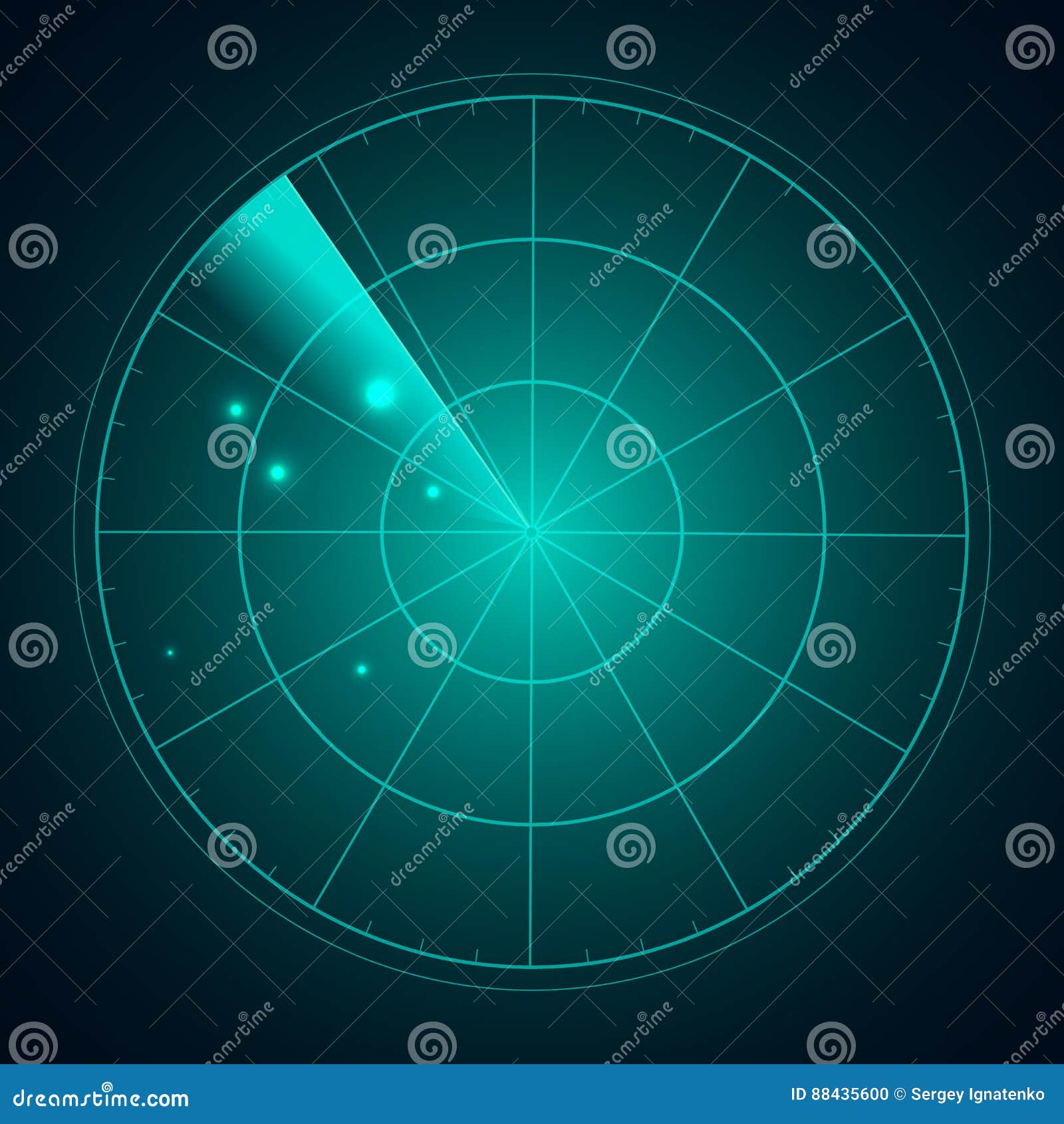 Blue Radar Screen with Targets in Process ,dynamic Illustration ...
