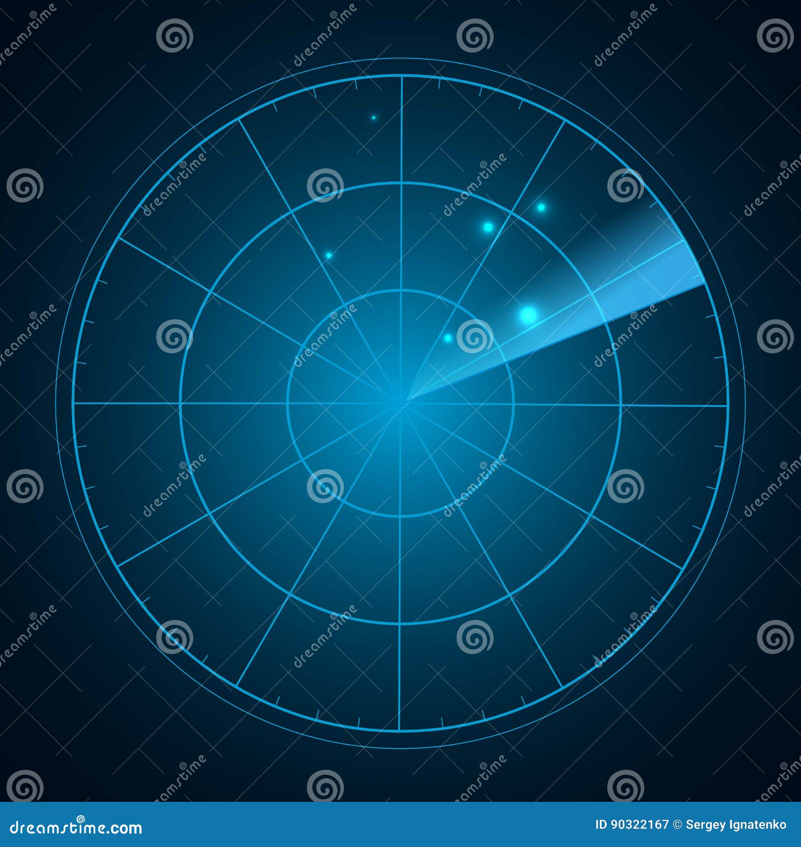 Blue Radar Screen with Targets in Process ,dynamic Illustration ...