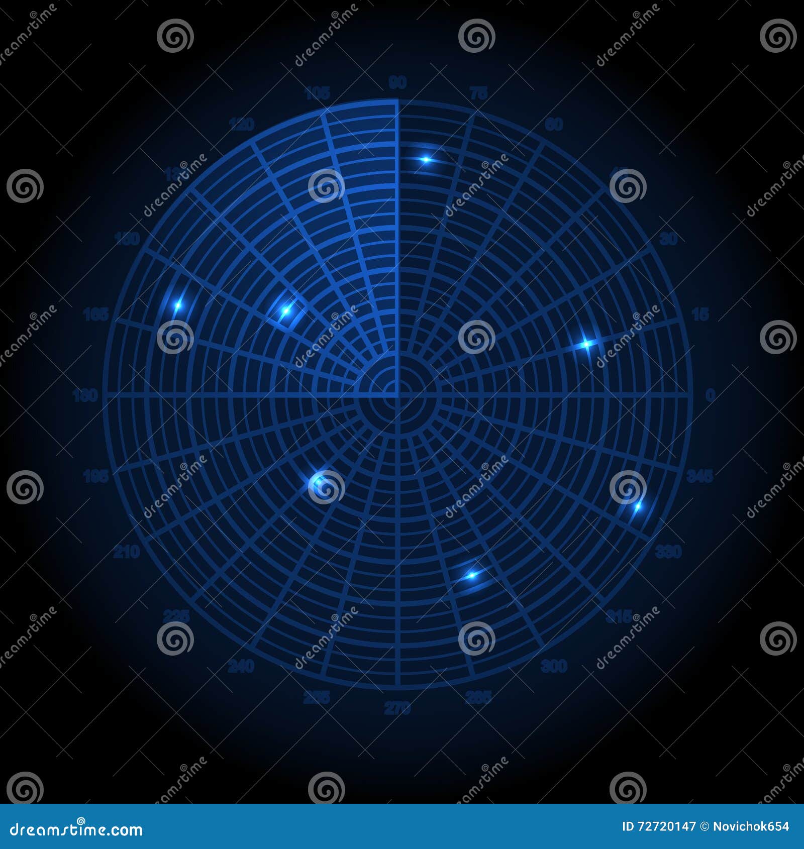 Blue radar screen. stock vector. Illustration of circle - 72720147