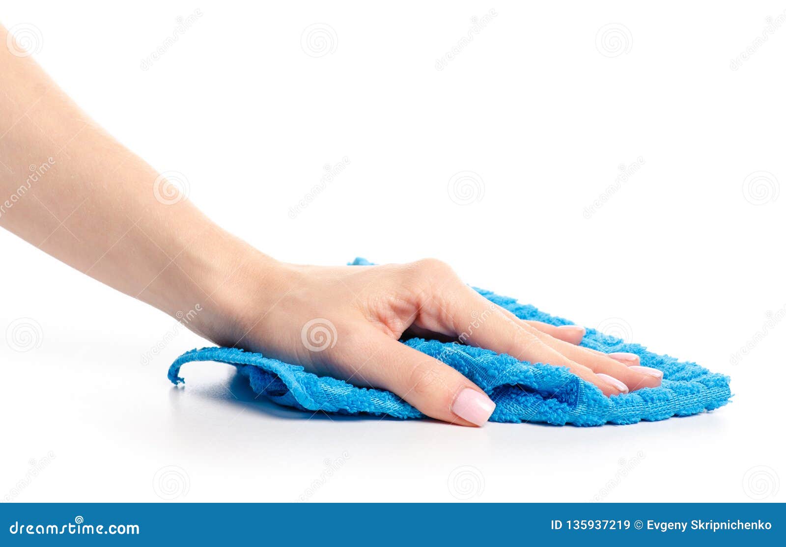 The blue rag cloth in hand stock image. Image of object - 135937219