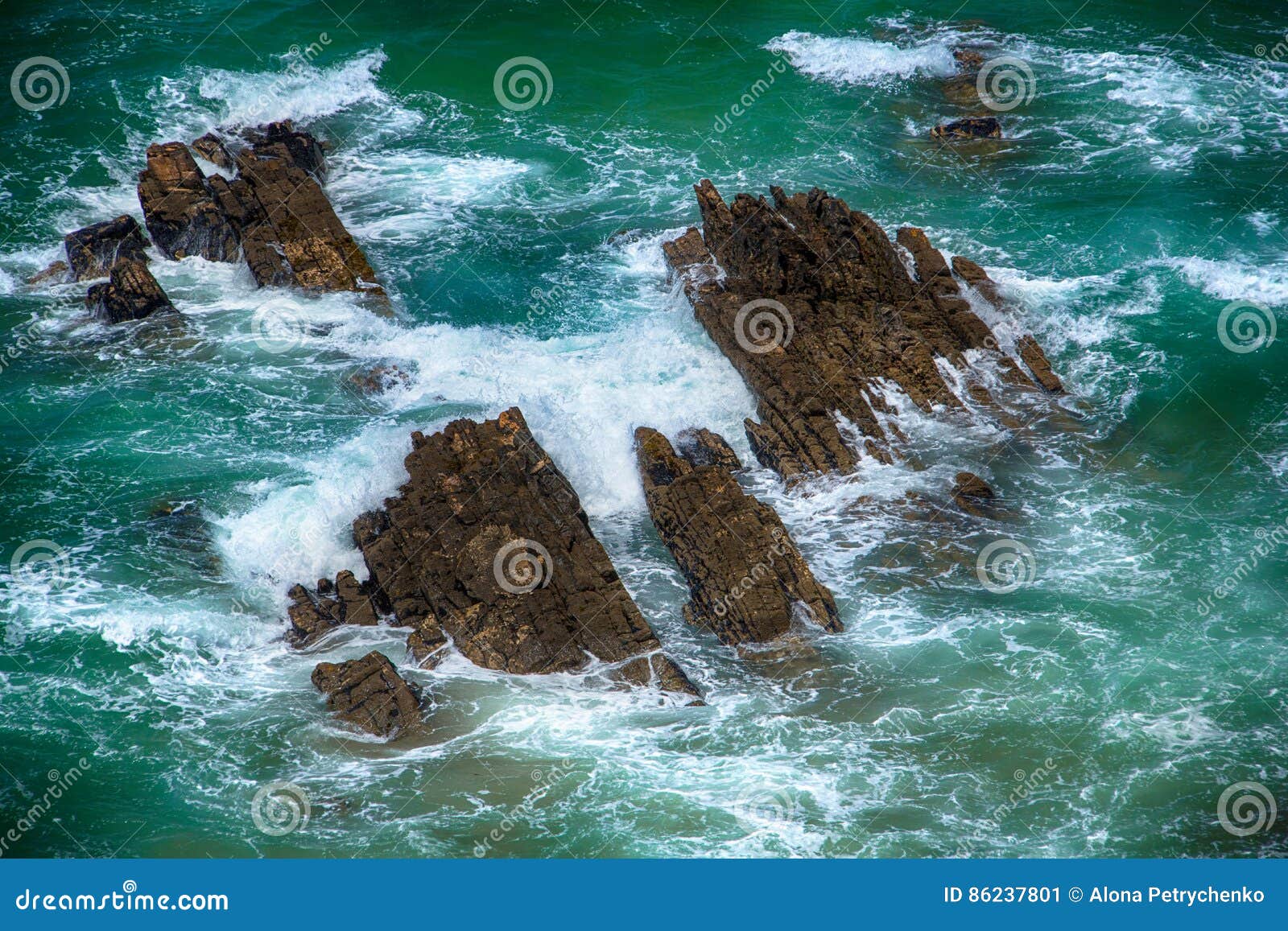 Blue Raging Waves Crashing on the Rocks Stock Image - Image of postcard ...