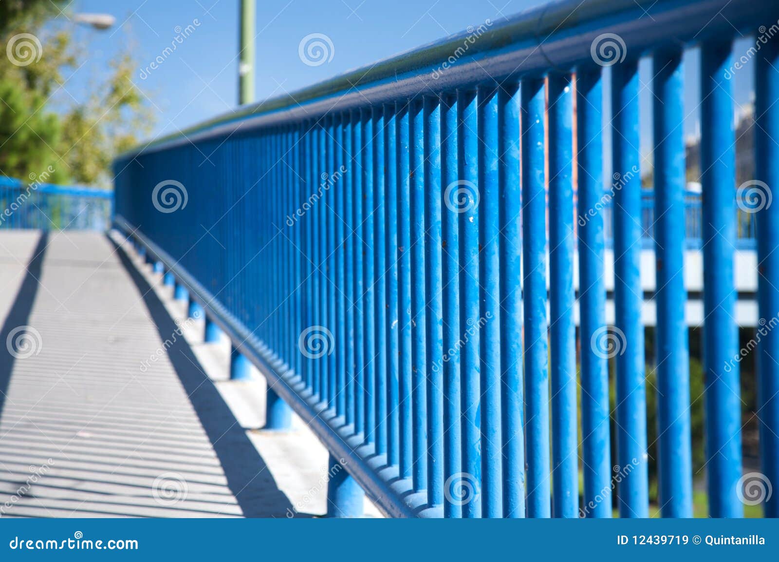 Blue railing of footbridge stock image. Image of passage - 12439719