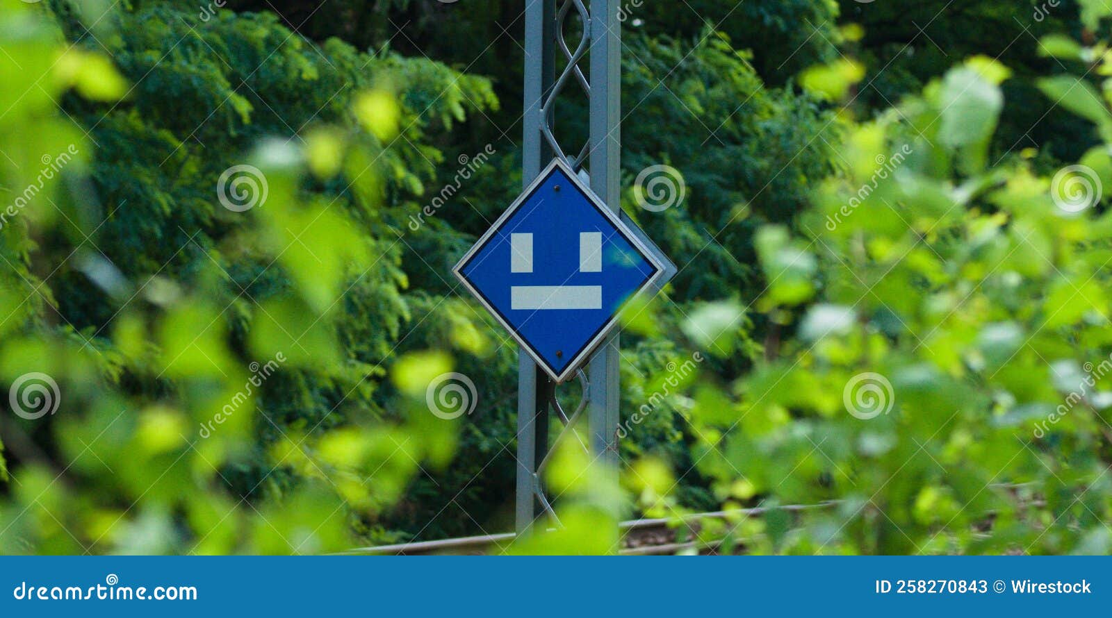 Blue Railway Sign Surrounded by the Bushes Stock Image - Image of blue ...