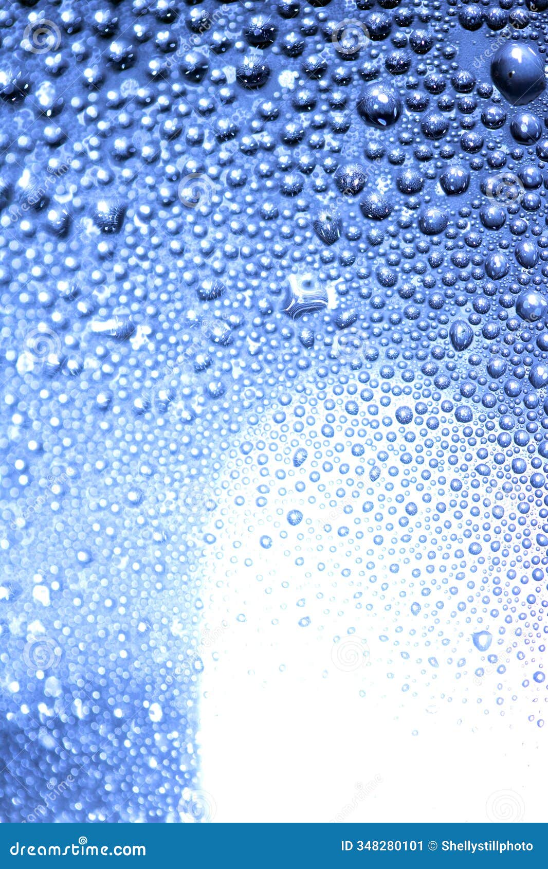 Blue Rain Bubbles Drops Running Down a Window on a Wet Day Abstract ...