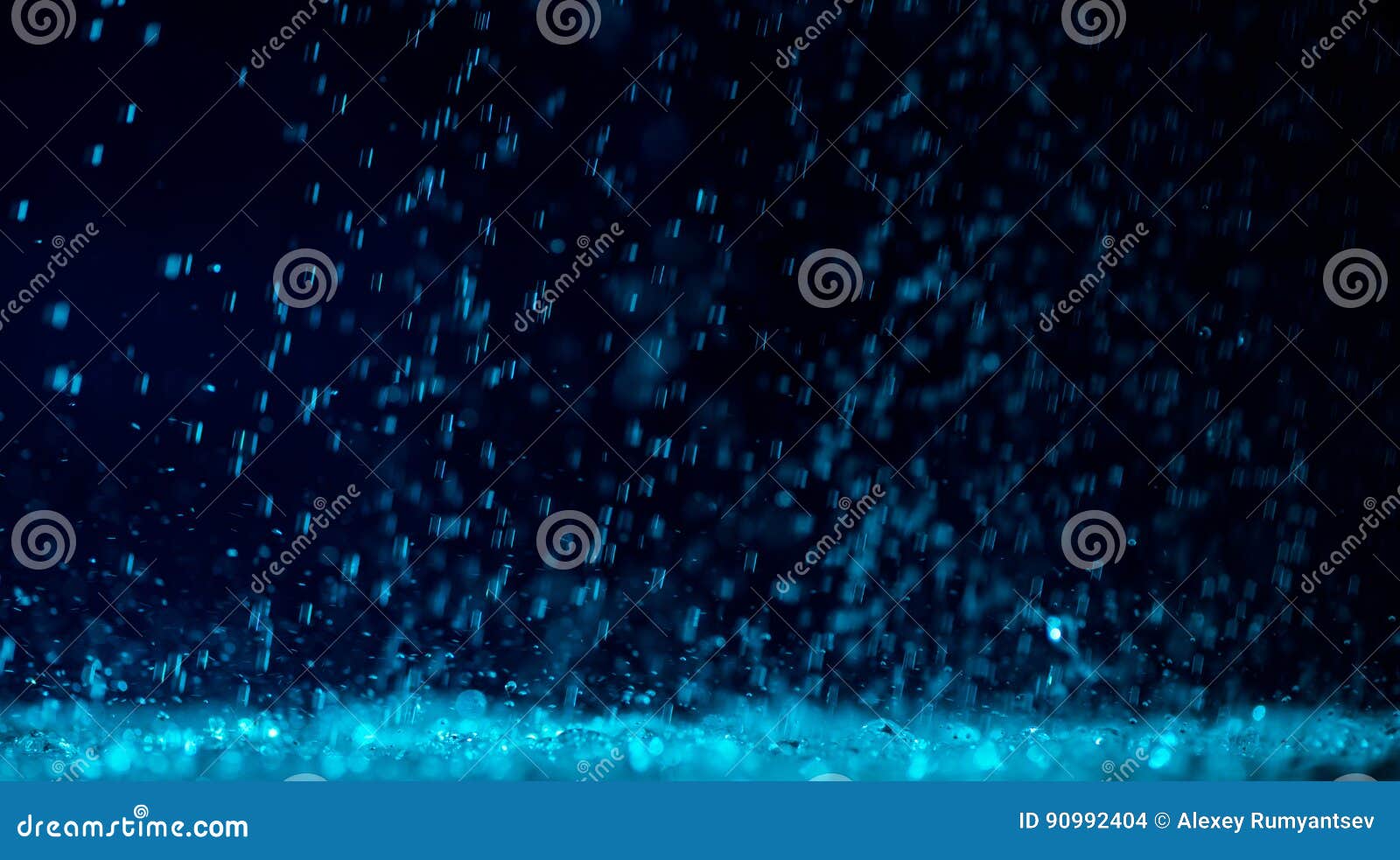 Blue rain drops stock photo. Image of flowing, light - 90992404