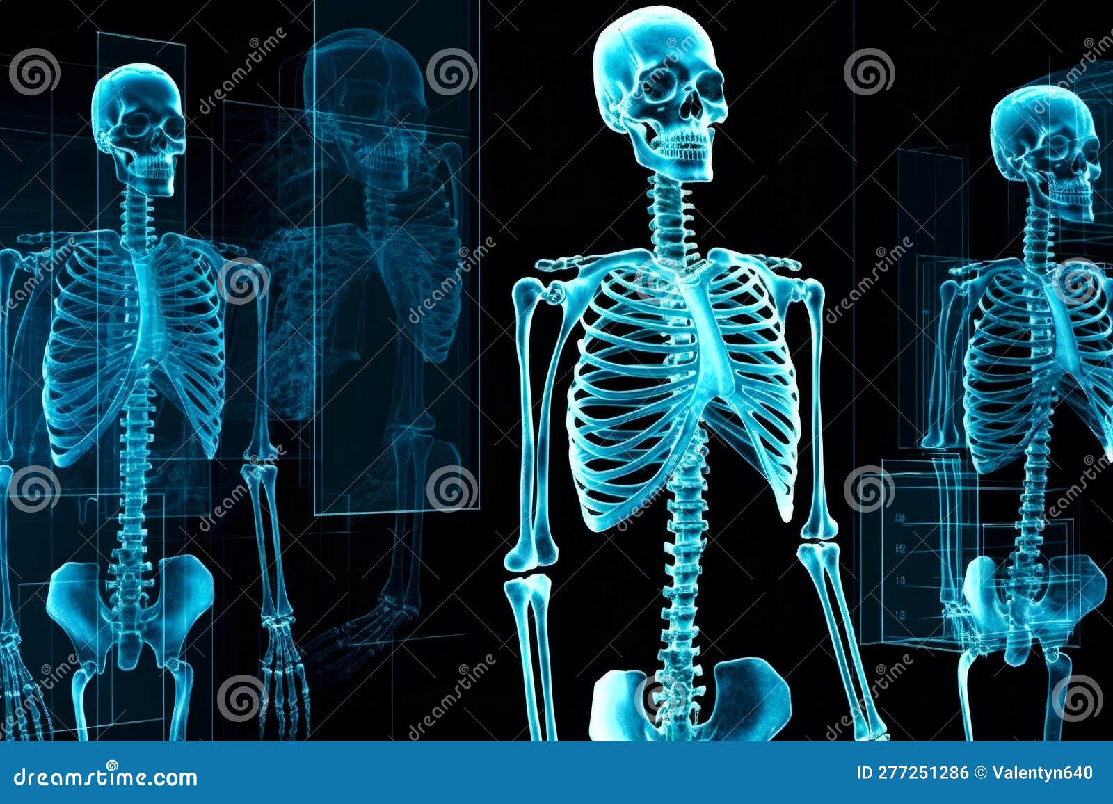 Blue X-ray Image of a Human Skeleton in Different Positions of the Body ...