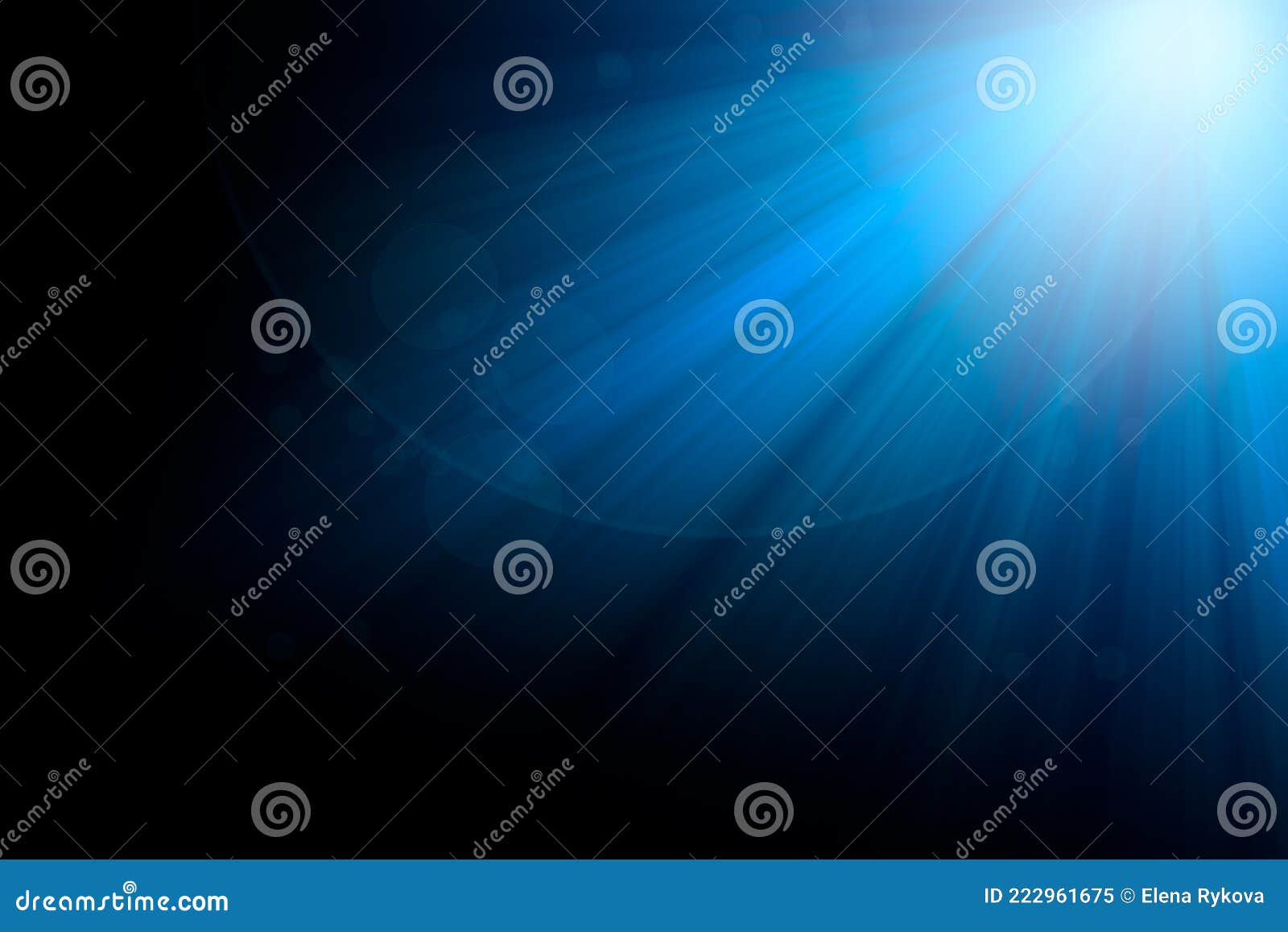 Blue Rays Light and Bokeh on Black Background for Overlay Design Stock ...