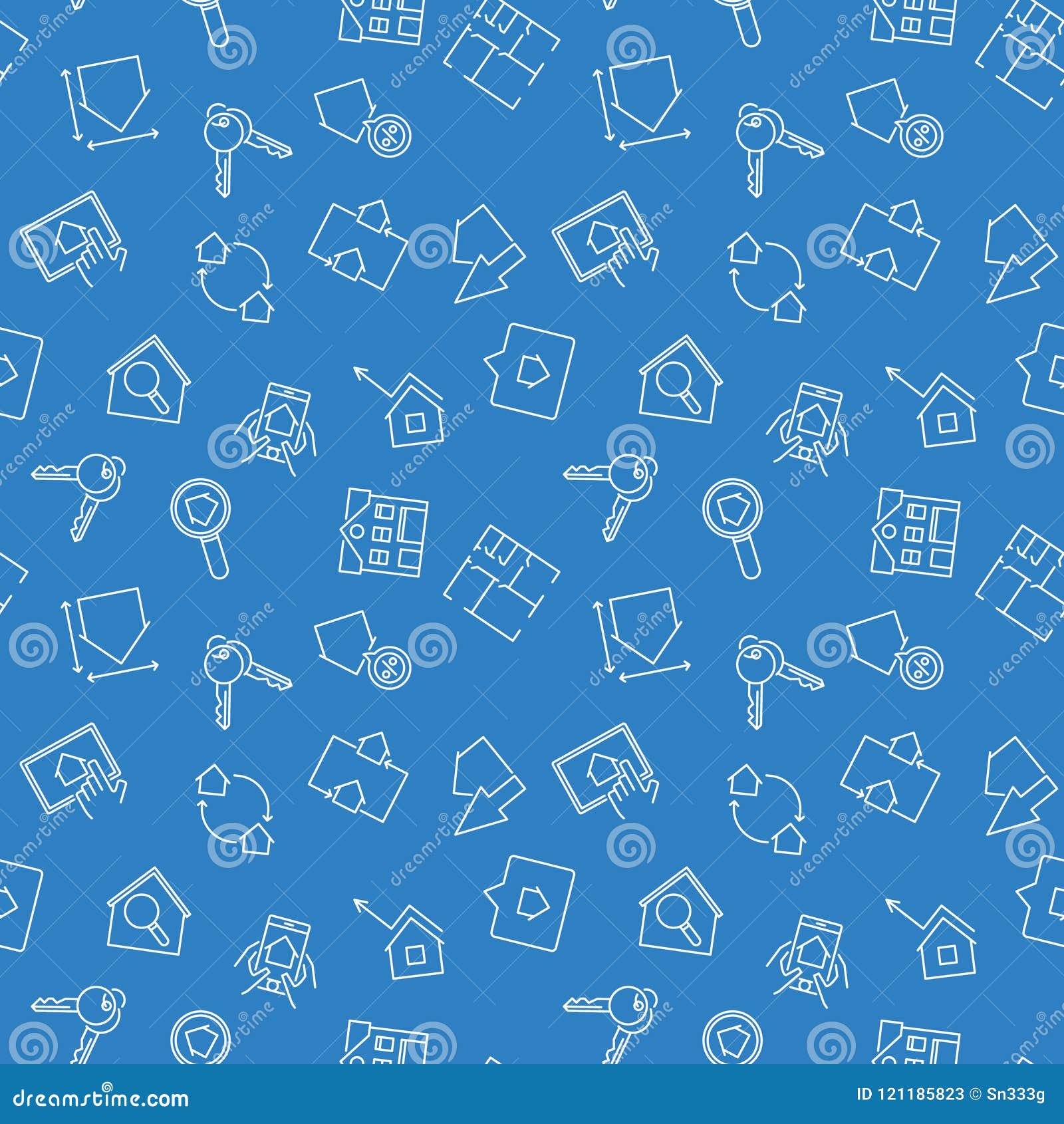 Blue Real Estate Vector Seamless Pattern Stock Vector - Illustration of ...