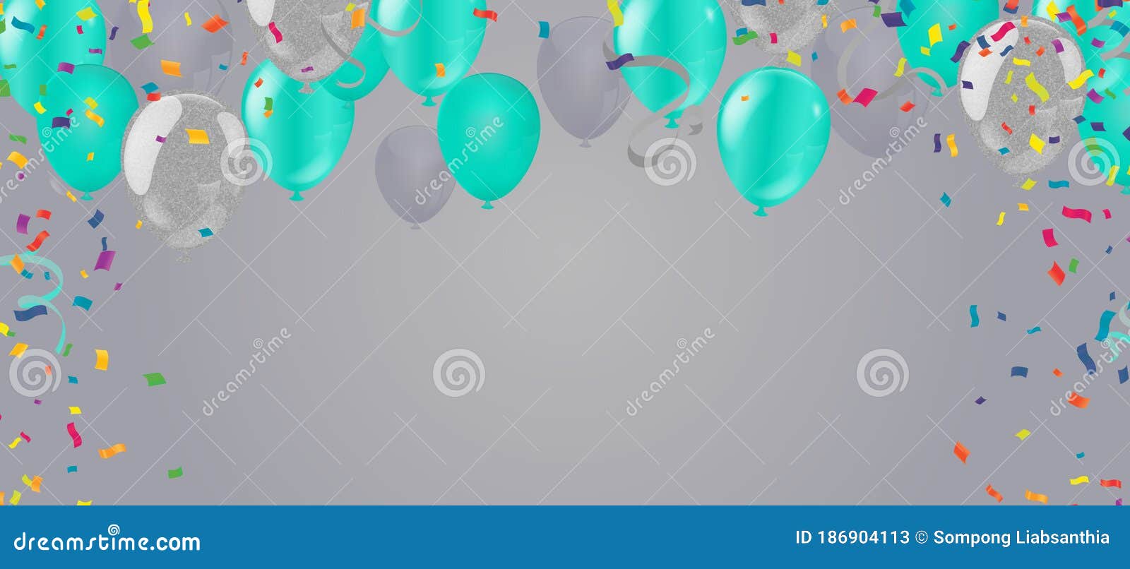 Blue Realistic Glossy Balloons Background with Bokeh Effect. Vector ...