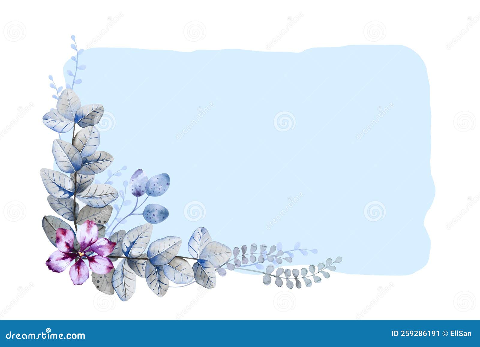 Blue Rectangular Frame with Bouquet of Fantasy Purple Flowers with ...
