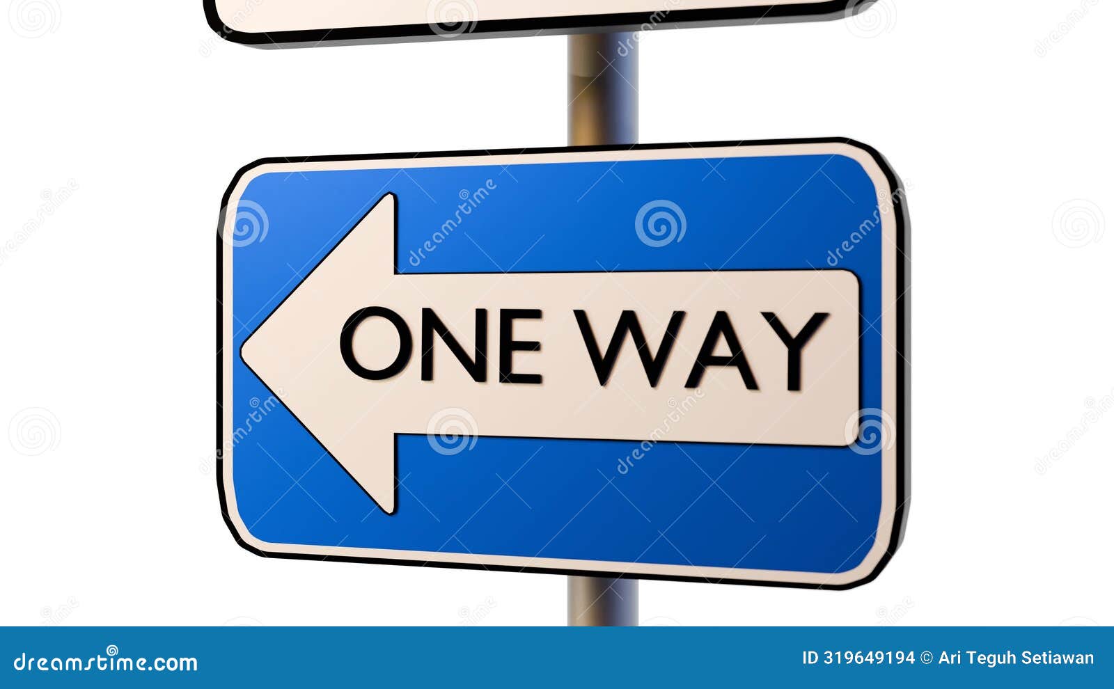 A Blue Rectangular Traffic Sign with a White Arrow with Words "ONE WAY ...