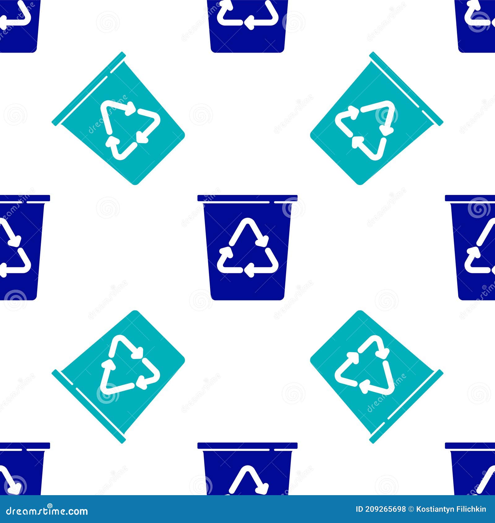 Blue Recycle Bin with Recycle Symbol Icon Isolated Seamless Pattern on ...