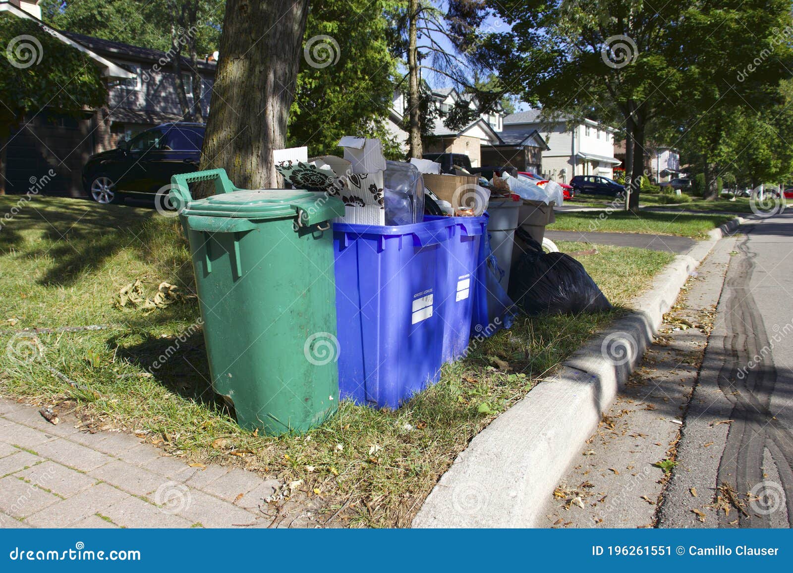 Blue Recycle Box and Green Biodegradable Garbage Bin Stock Image ...