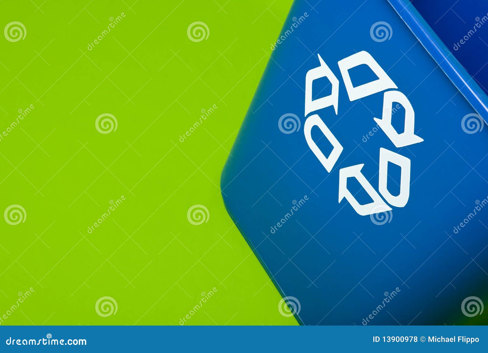 Blue Recycle Can On A Green Background Stock Photo - Image of ...