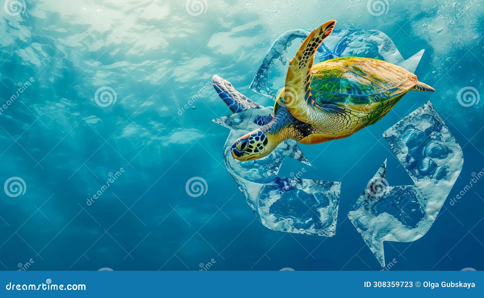 Recycling Symbol with a Sea Turtle Inside on Blue Background. Stock ...