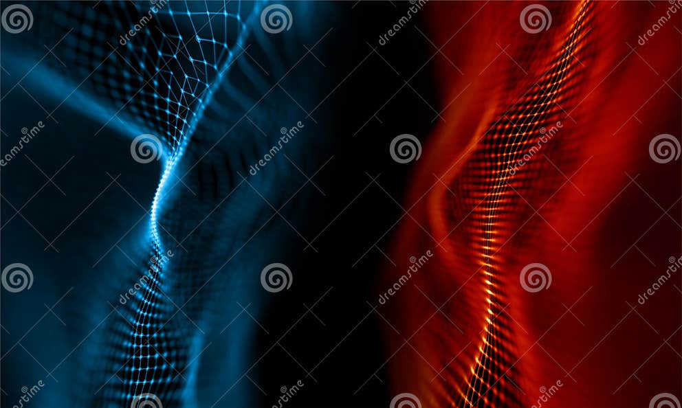 Blue and Red Background. Light Data Tech Dot Technology. 3D Render ...