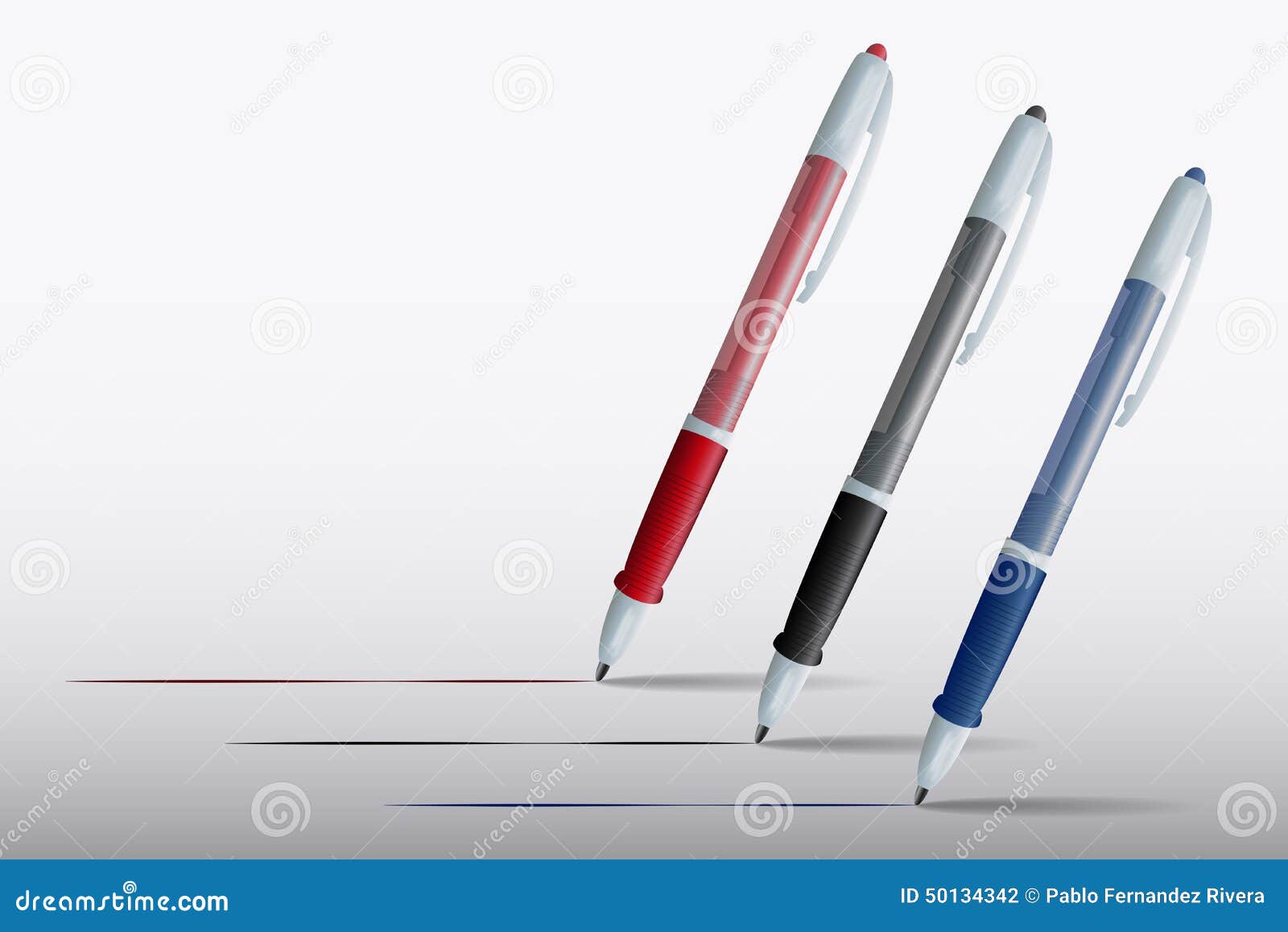 Blue, Red and Black Pens on White Background Stock Illustration ...