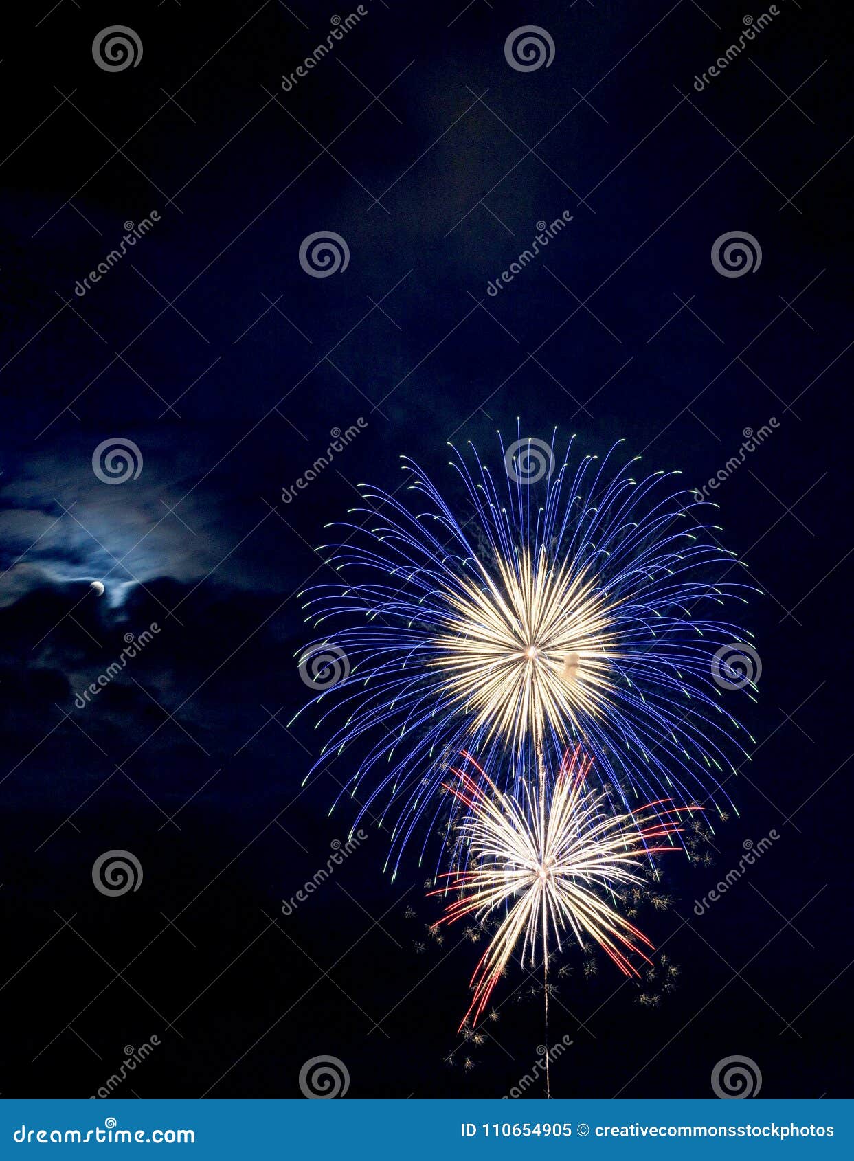 Blue And Red Brocade Fireworks At Night Picture. Image: 110654905