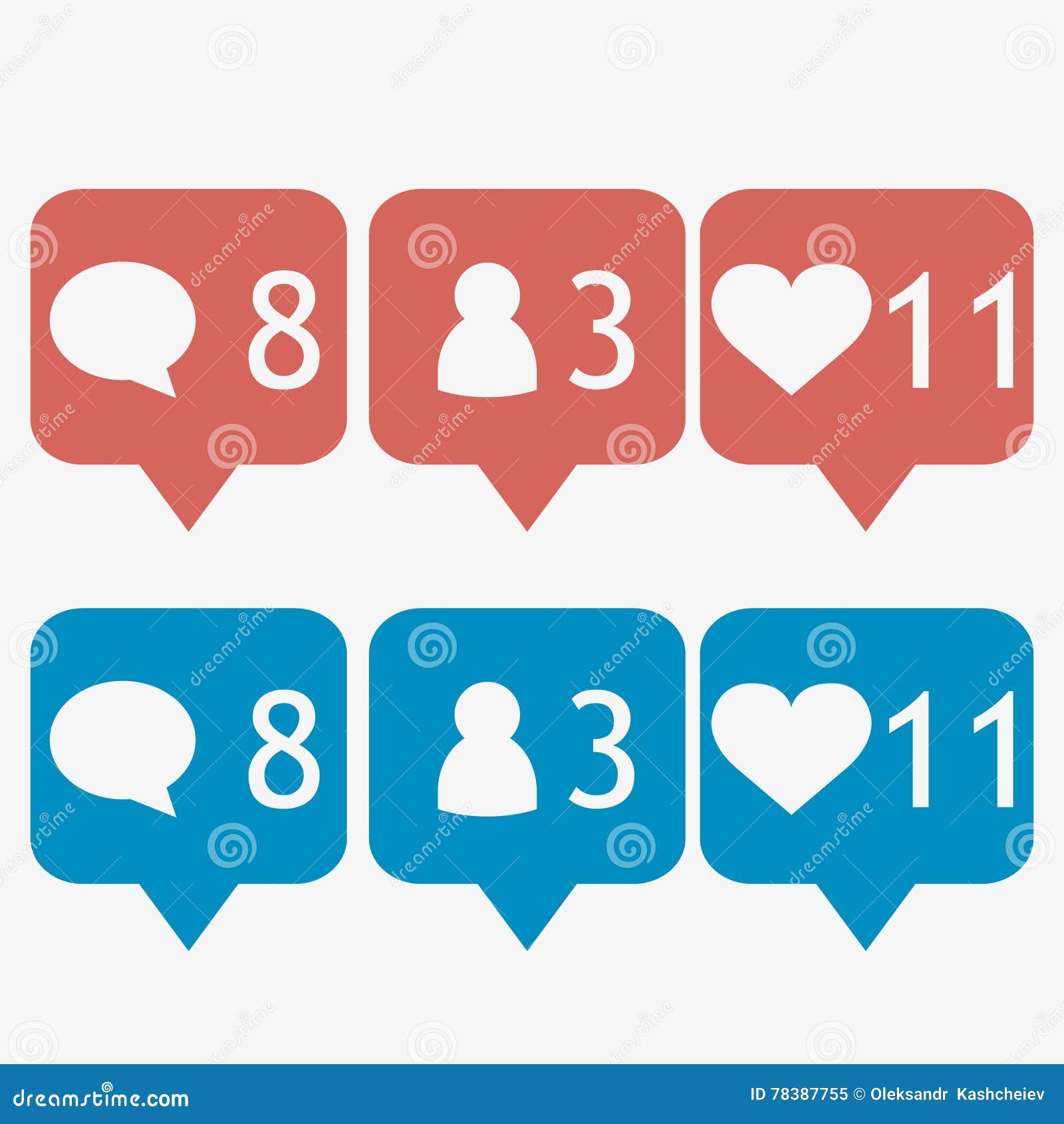 Blue and Red Bubble Notification Icon Set Stock Illustration ...