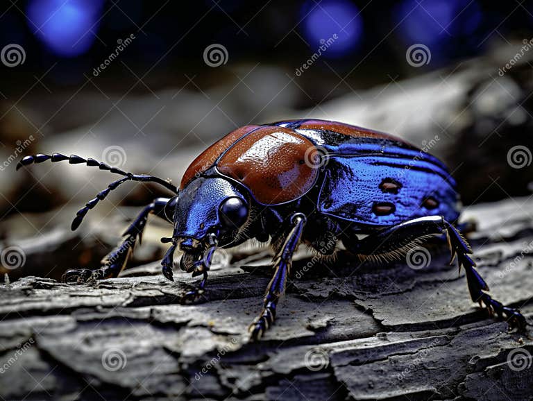 A Blue and Red Bug is on the Ground Stock Photo - Image of nature ...