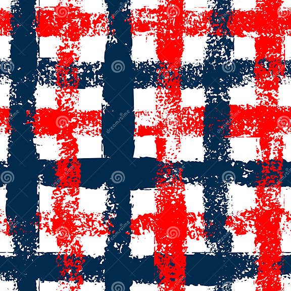 Blue and Red Checkered Grunge Gingham Seamless Pattern, Vector Stock ...