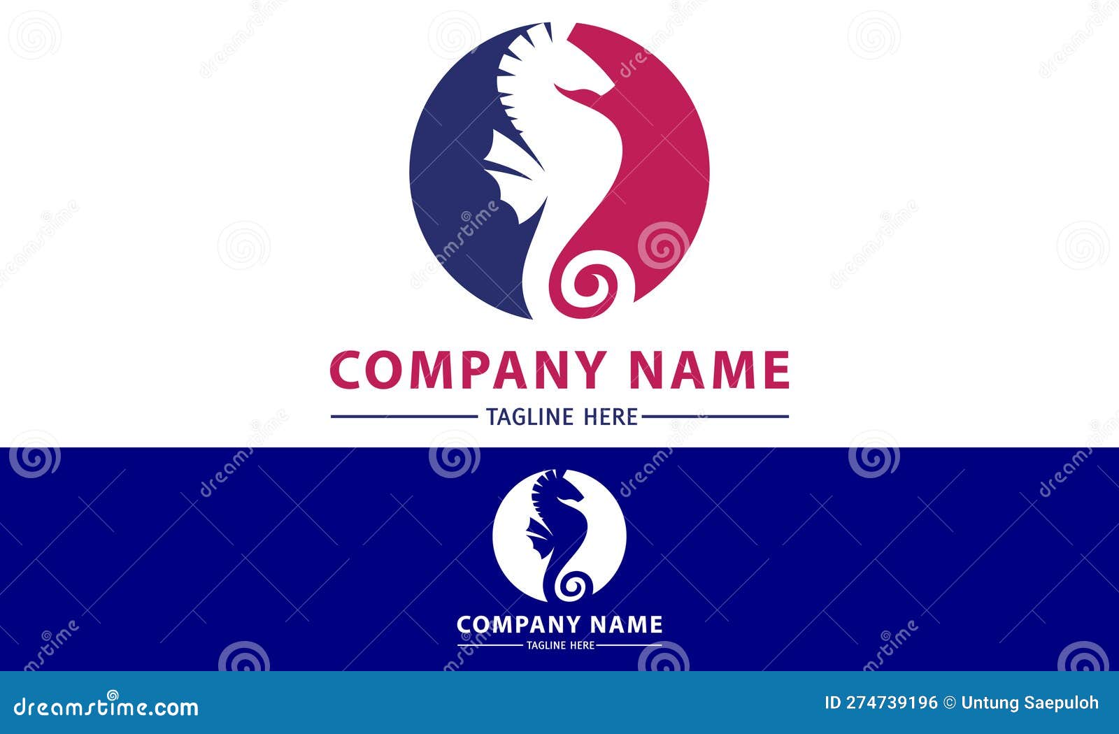 Blue and Red Color Circle Negative Space Seahorse Logo Design Stock ...