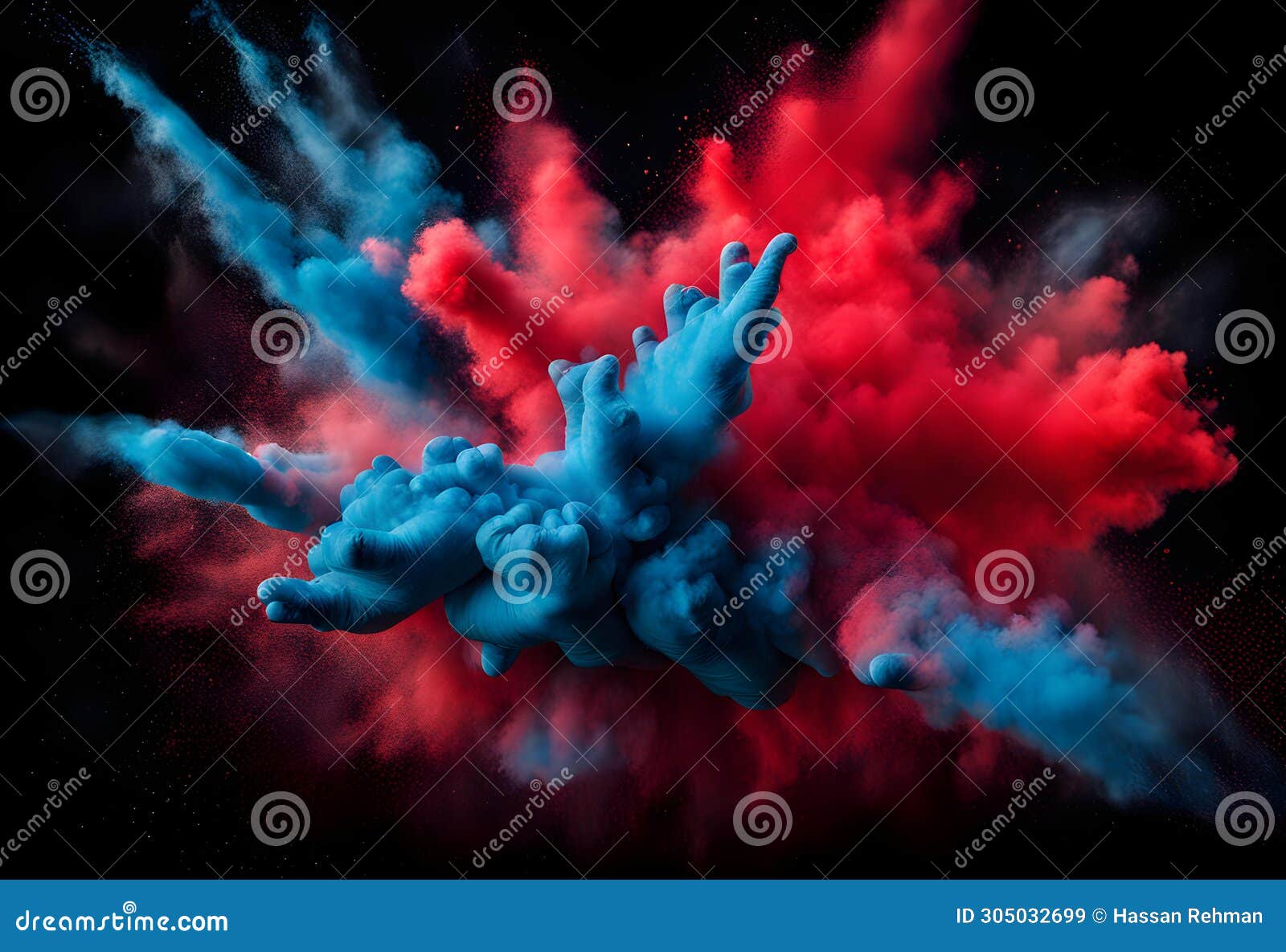 Blue and Red Color Powder Explosion on Black Background Stock ...