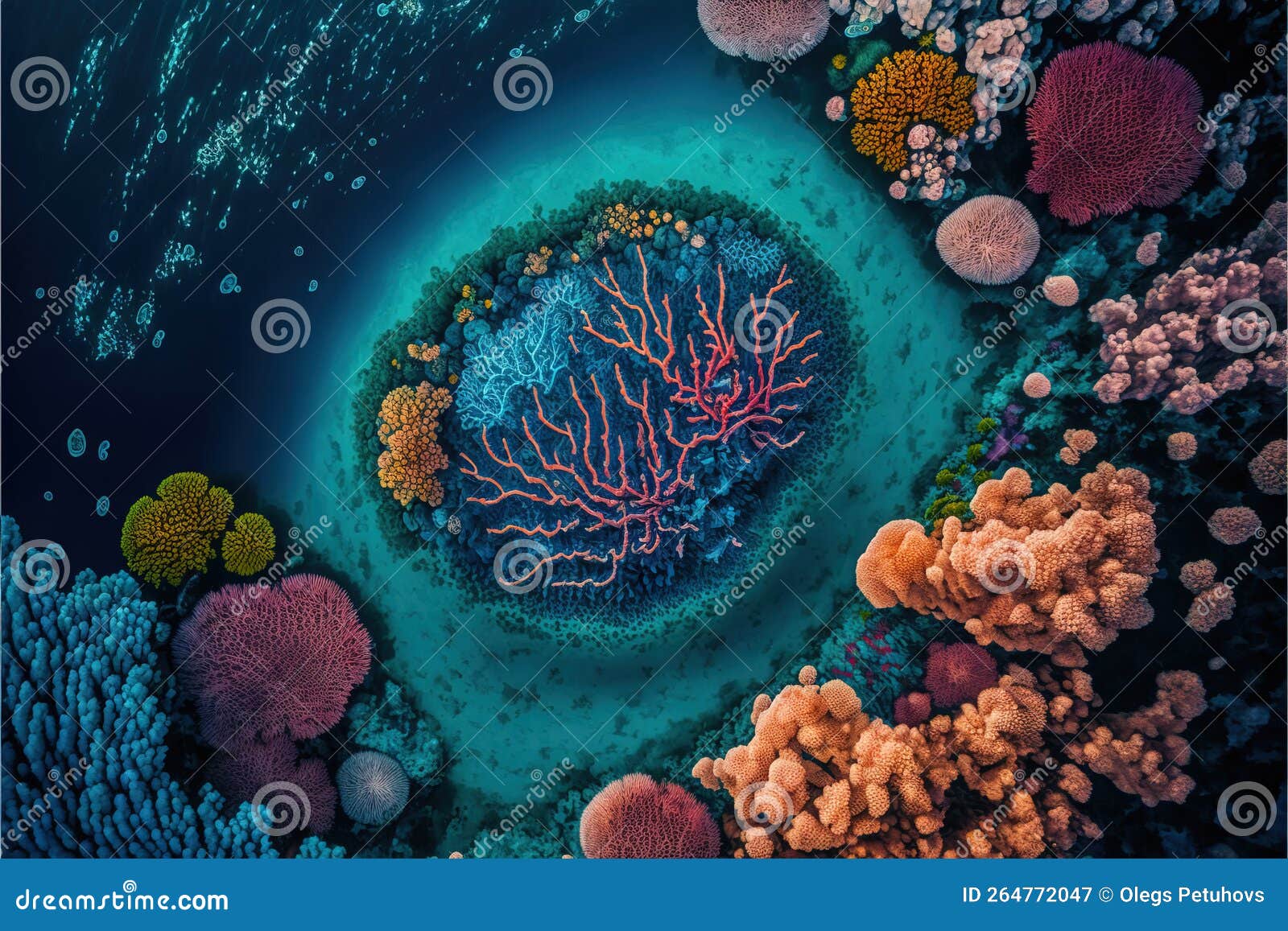A Blue and Red Coral Reef with a Blue Ocean in the Background and a ...