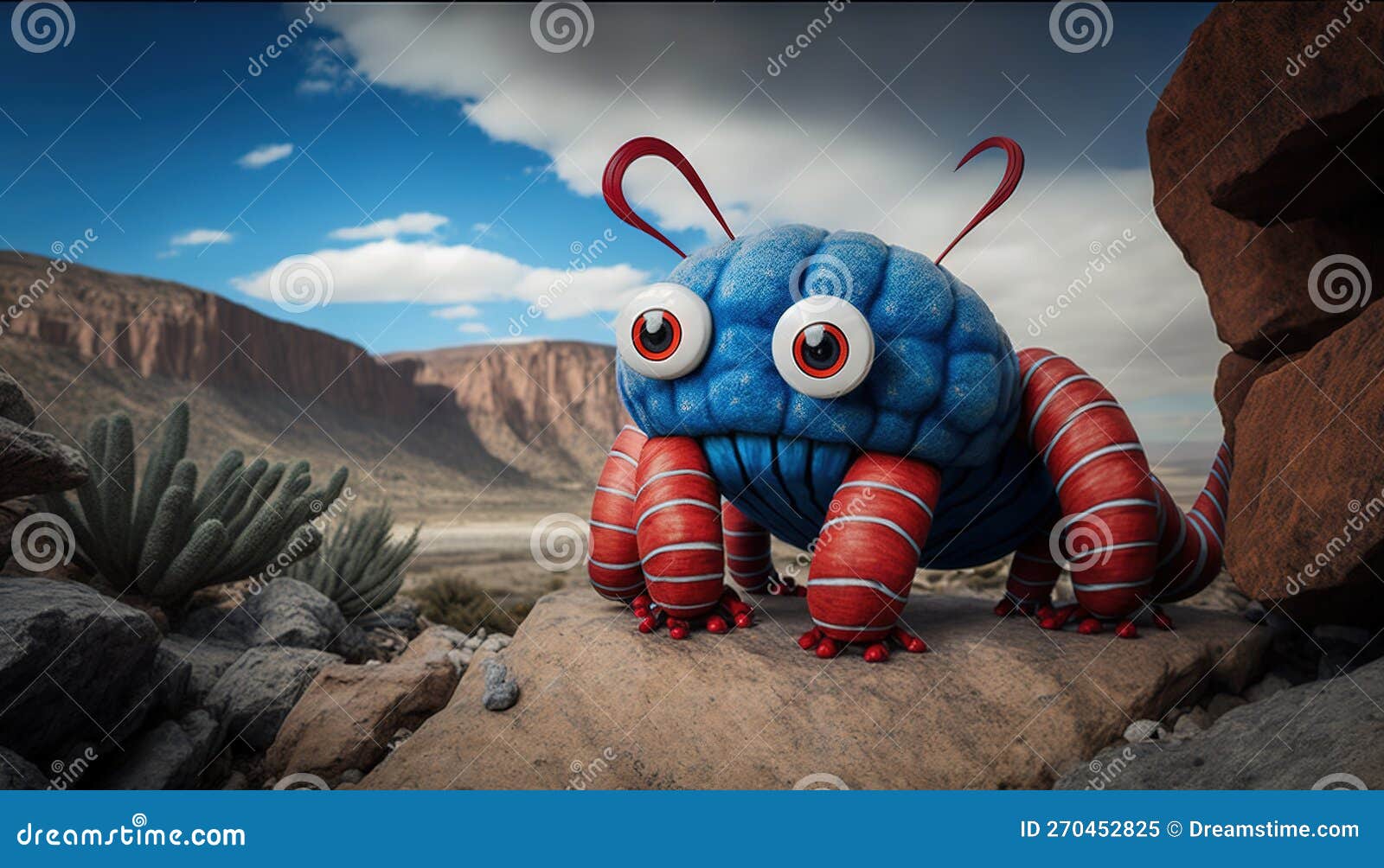 A Blue and Red Creature Sitting on Top of a Rock. Generative Ai Stock ...