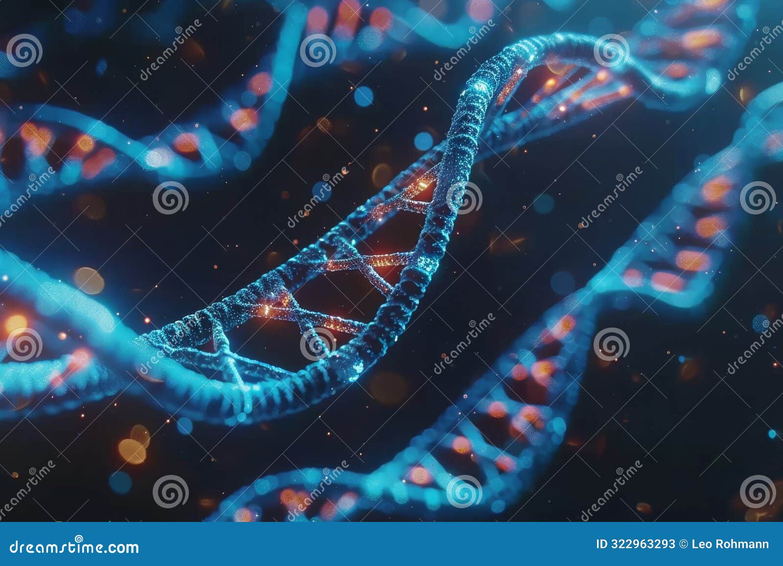 Blue and Red DNA Helix Twisting through a Digital Landscape ...